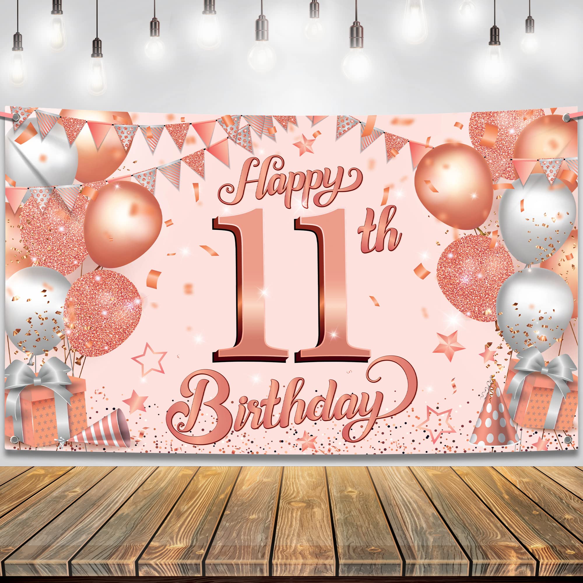 KatchOn, Rose Gold Happy 11th Birthday Banner - Large, 72 x 44 Inch ...