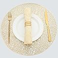Amazon.com: Evevda Gold Round Placemats for Dinner Table Set of 6 No-Slip Wipeable Line Pattern ...
