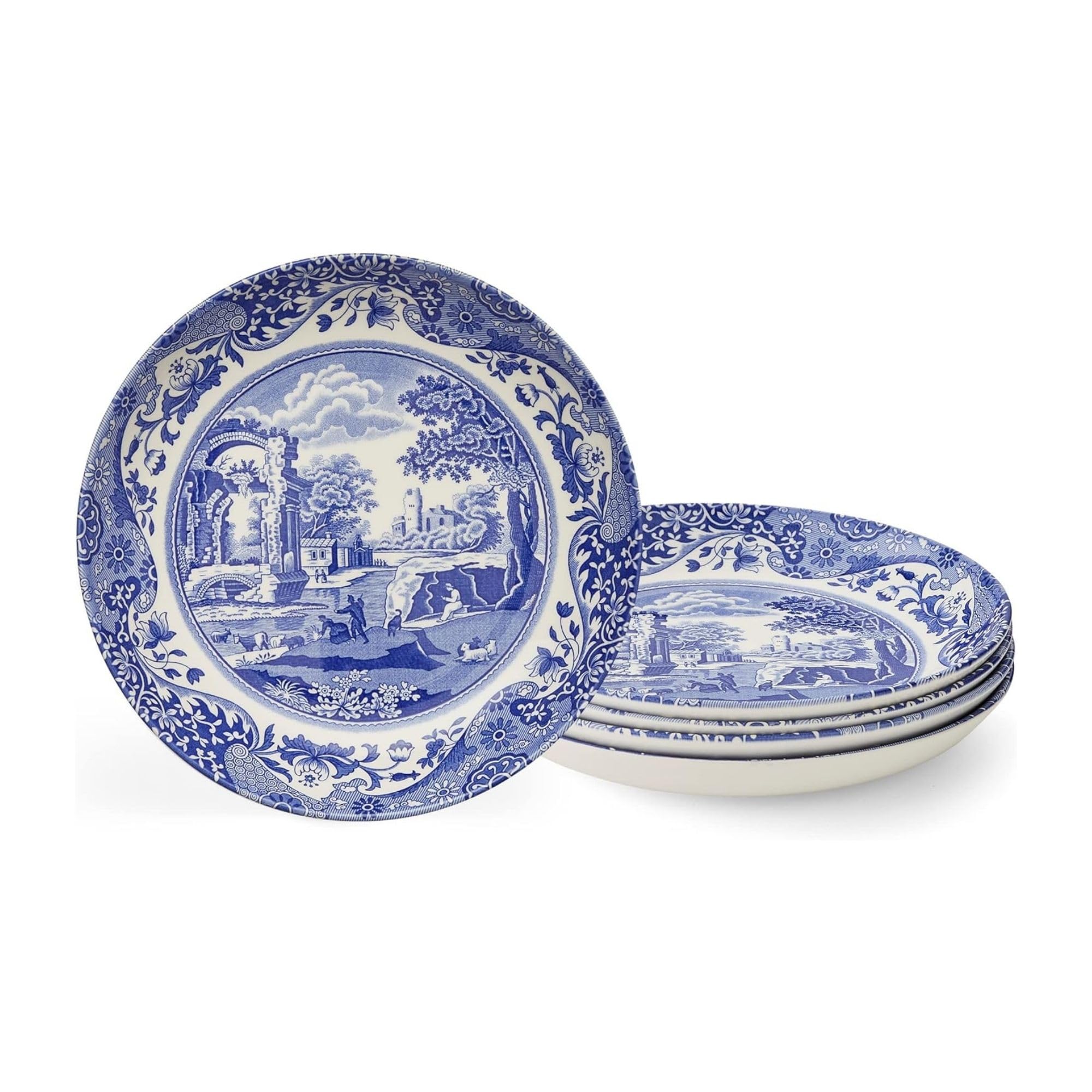 Spode Blue Italian Pasta Bowl, Set of 4-9 Inch Shallow Earthenware ...