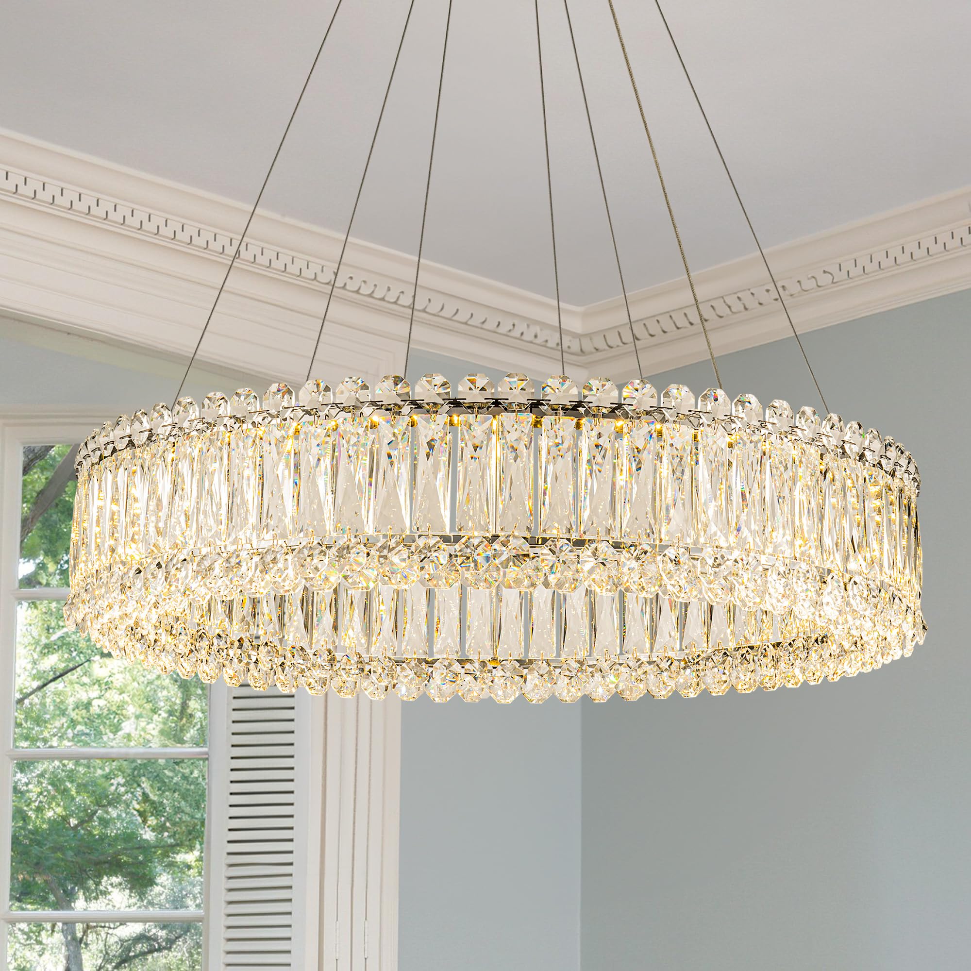Krychiler Modern Crystal Chandelier 23.6", Luxury LED Ring Dimmable ...