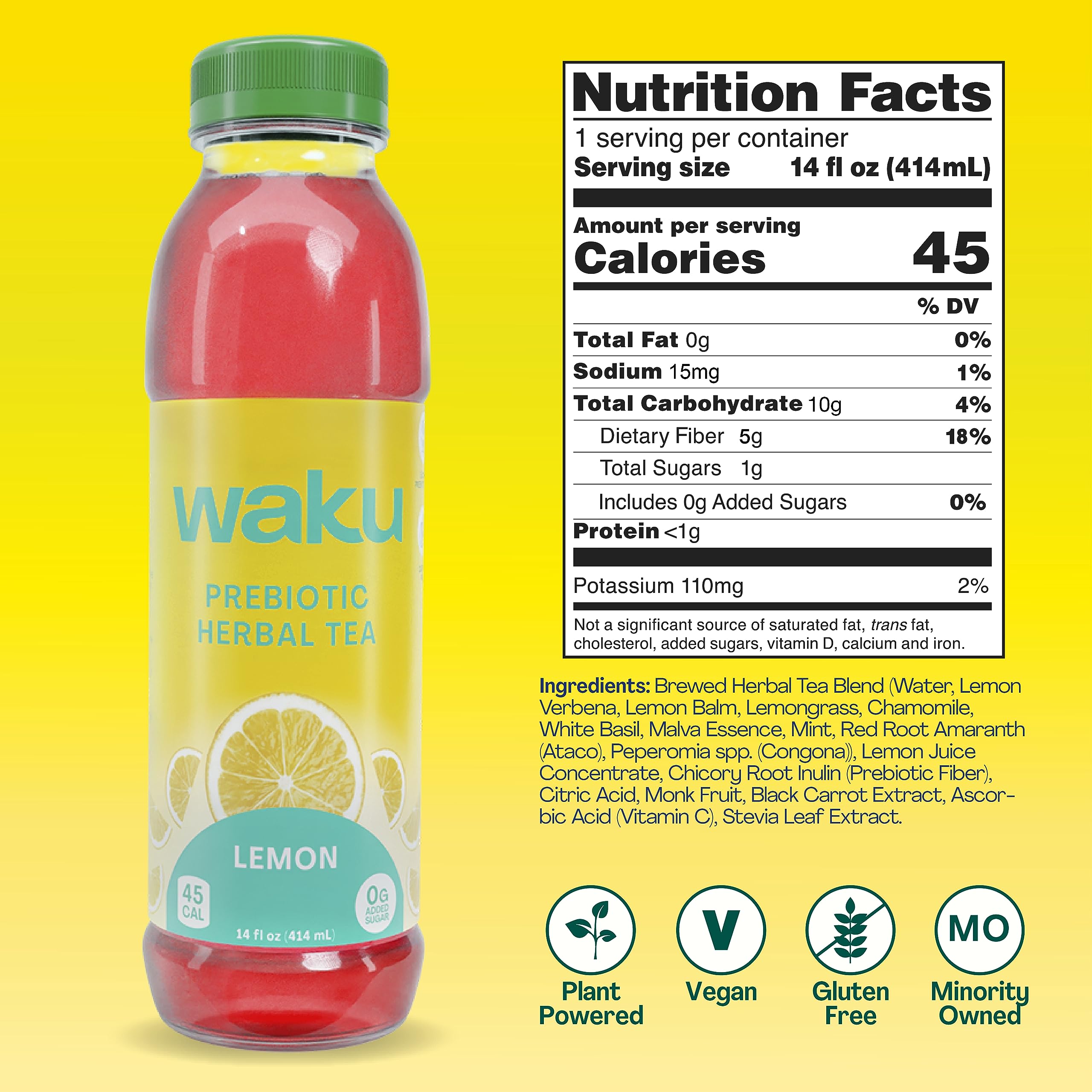 Mua Waku Prebiotic Herbal Iced Tea | Lemon | Keto, Zero Sugar, Caffeine ...