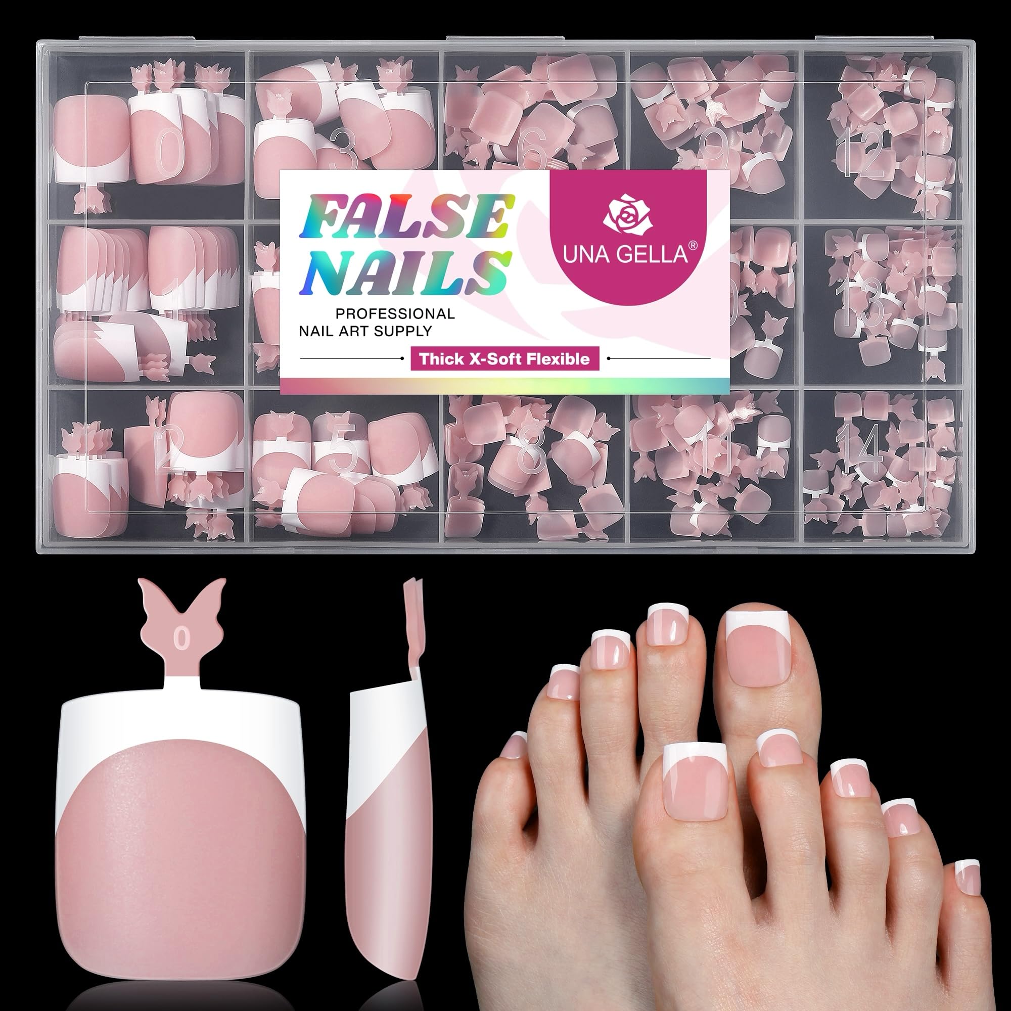UNA GELLA French Toe Nail Press Ons X-Soft Peach Pink 330Pcs Big Wide ...