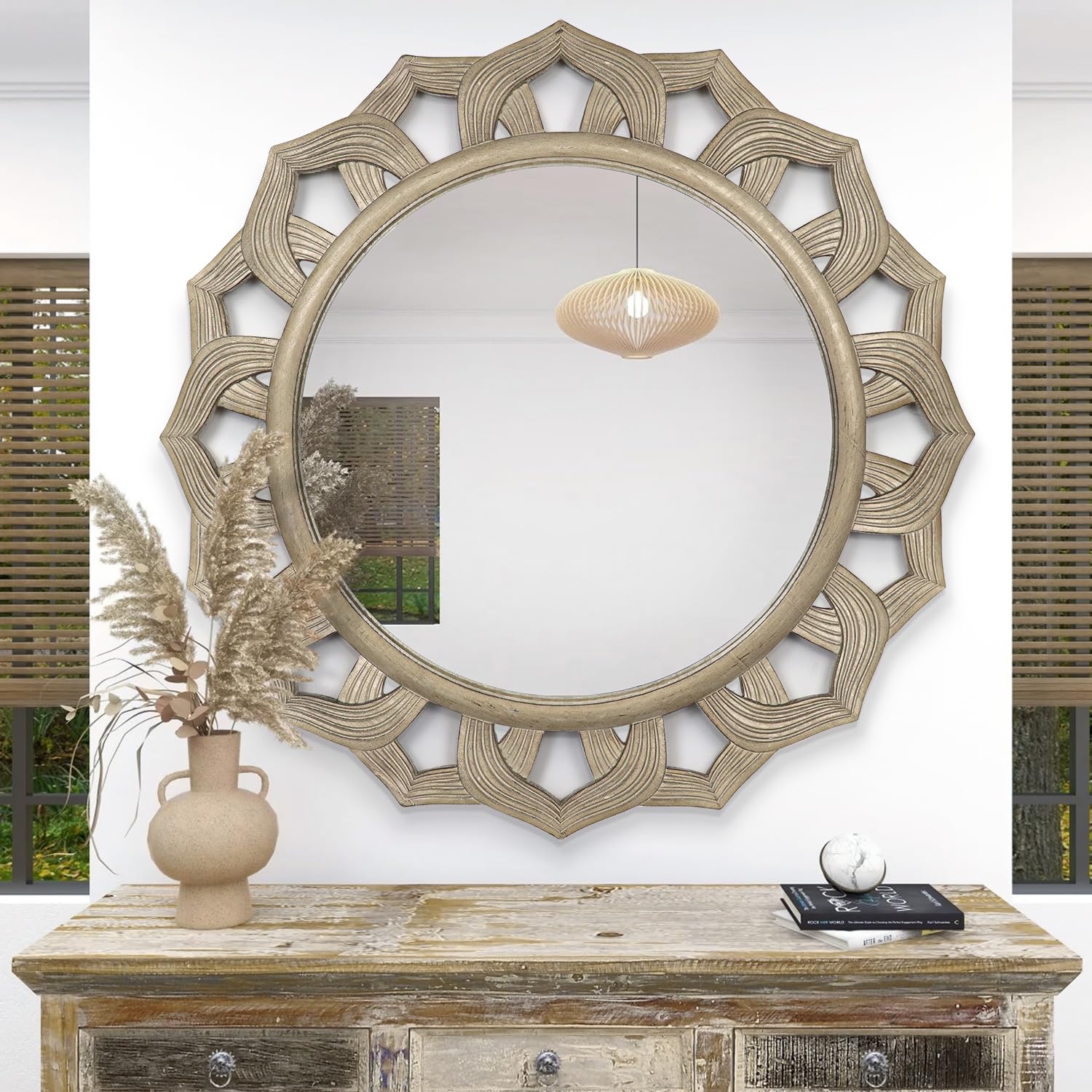 Uaeoo Farmhouse Wall Mirrors Decorative,Round Rustic Mirror for Wall ...