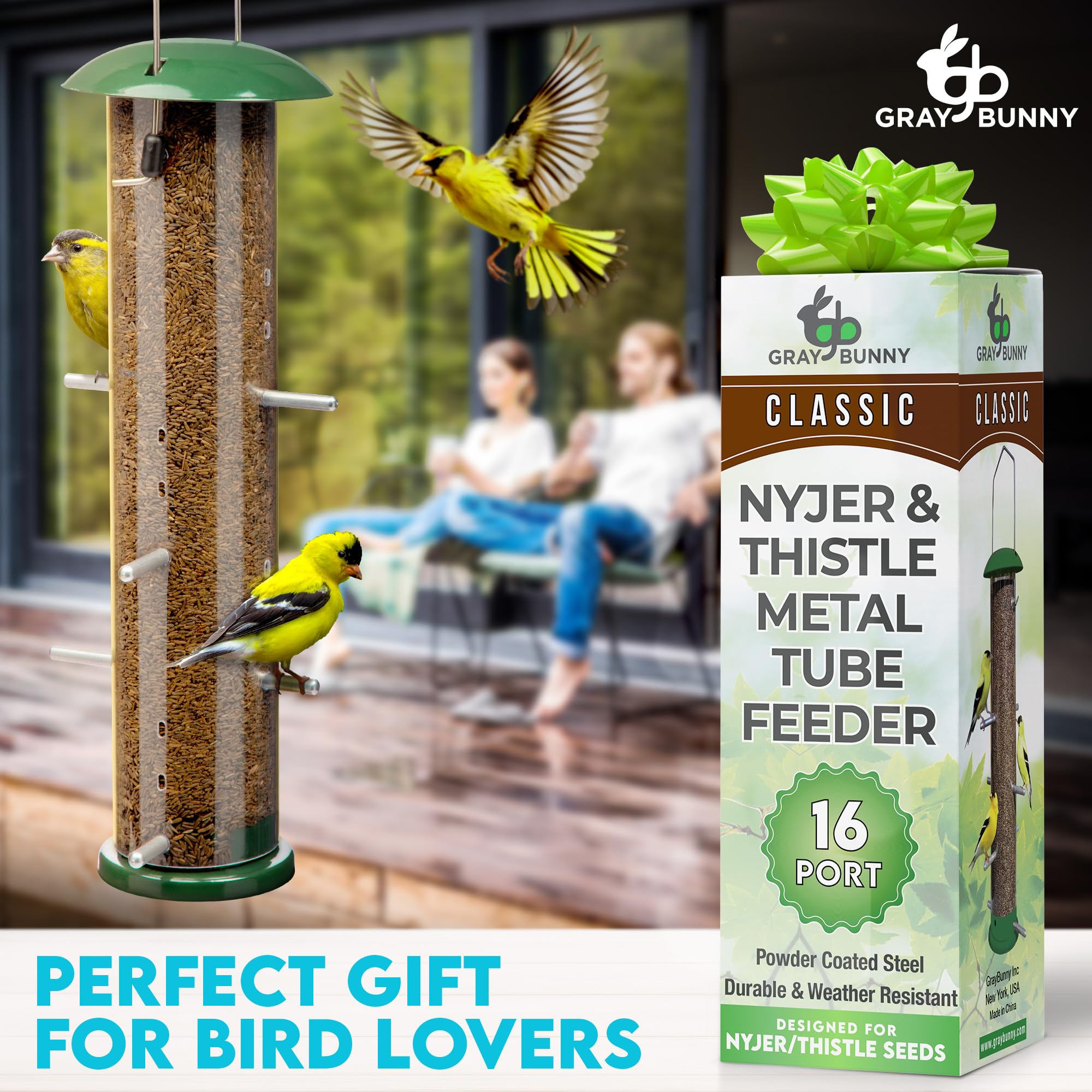 Gray Bunny Thistle & Nyjer Bird Feeders For Outdoors Hanging, Metal ...