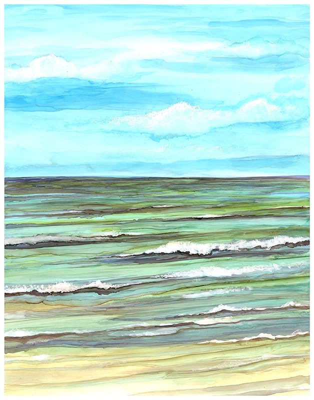 Amazon.com: Calm Seas 5 x 7 Inch Ocean Art Print, Seascape Painting ...
