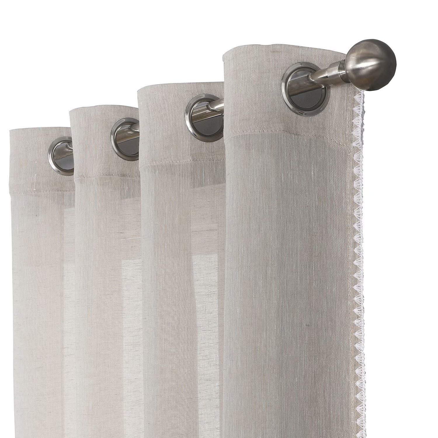 MISS SELECTEX Sheer Linen Curtains with Bordered - Natural Textured ...