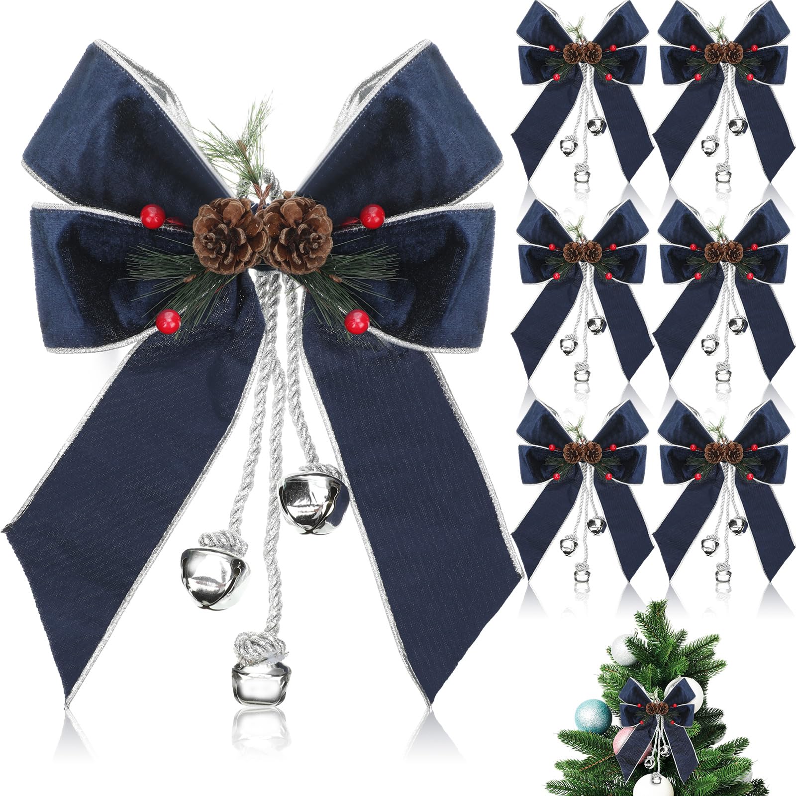 Yinkin 8 Pcs Christmas Tree Wreath Bow Christmas Ribbon Bows with Bells ...