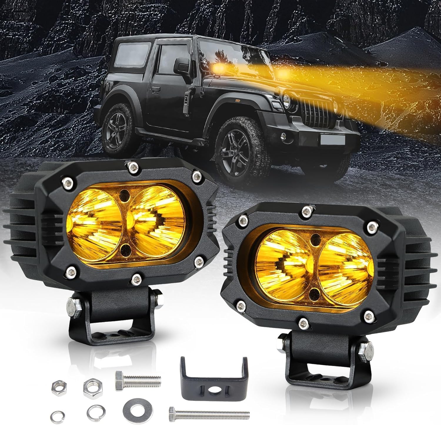 NAVOROGE 4 Inch Square Off Road Light, 12,000LM Super Brighter 5055 LED ...