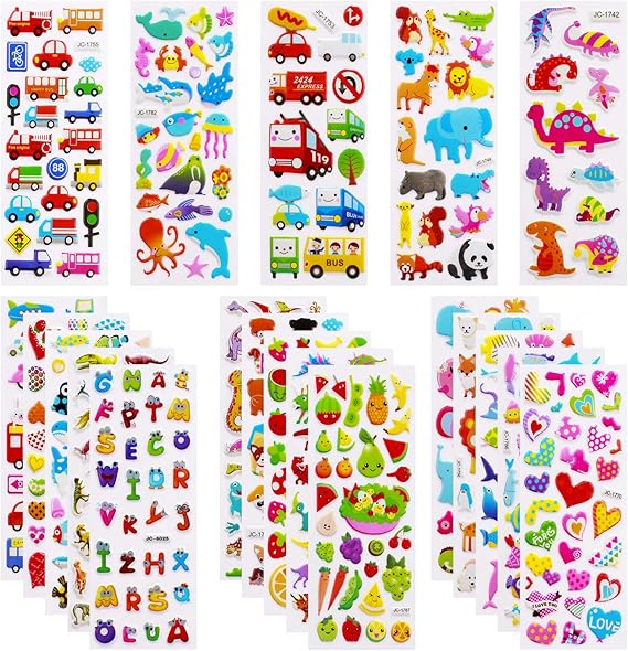 3D Stickers for Kids Toddlers Vivid Puffy Kids Stickers 24 Diffrent ...