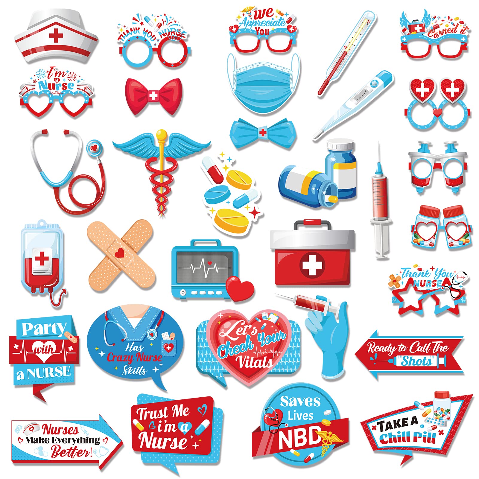 Qpout 32pcs Nurse Appreciation Week Party Photo Booth Props Novelty ...
