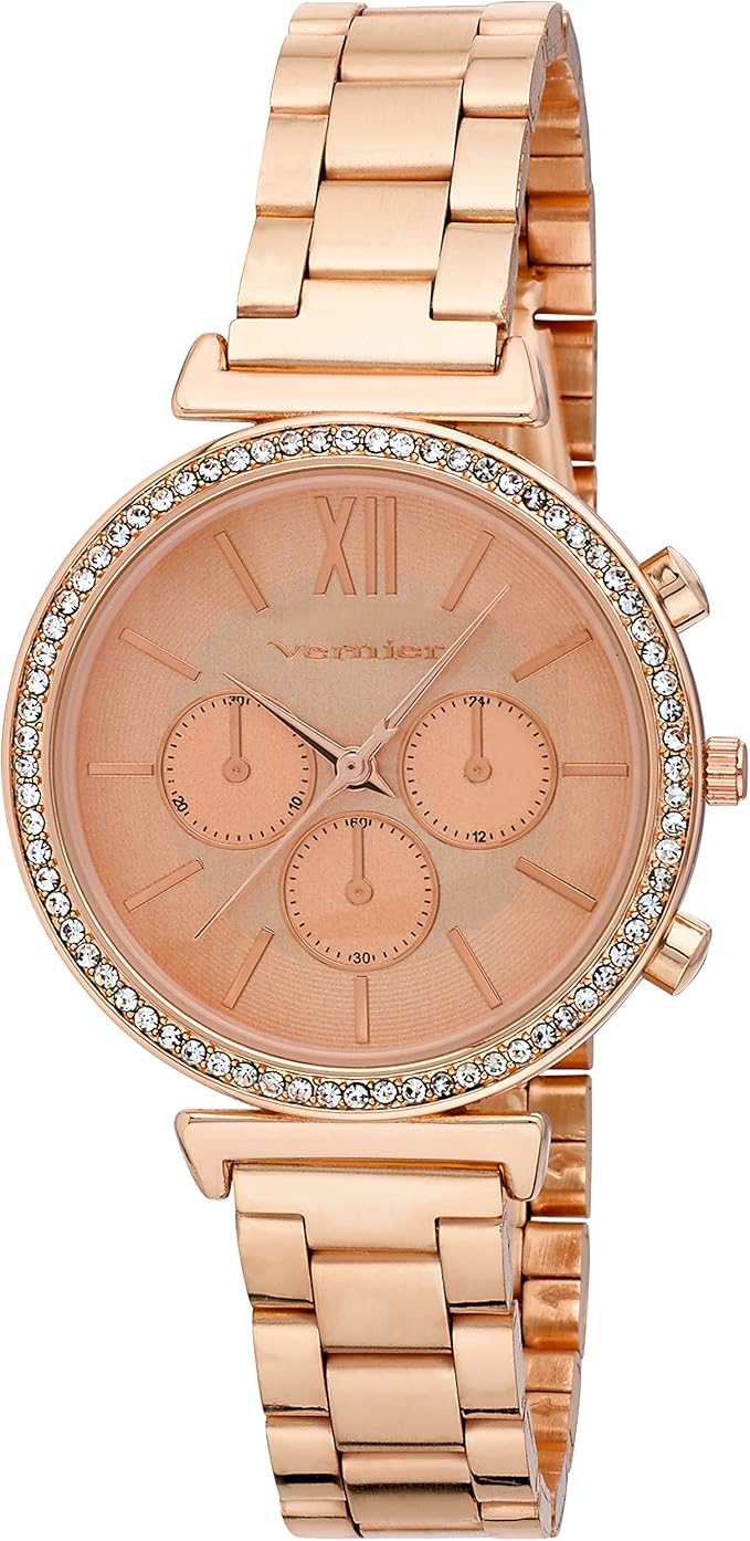 Vernier Womens VNR11405RG Rosegold Round Link Watch : Vernier: Amazon ...