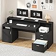 Amazon.com: TVU 65" Computer Desk with 3 Drawer & Storage Shelves, Home ...
