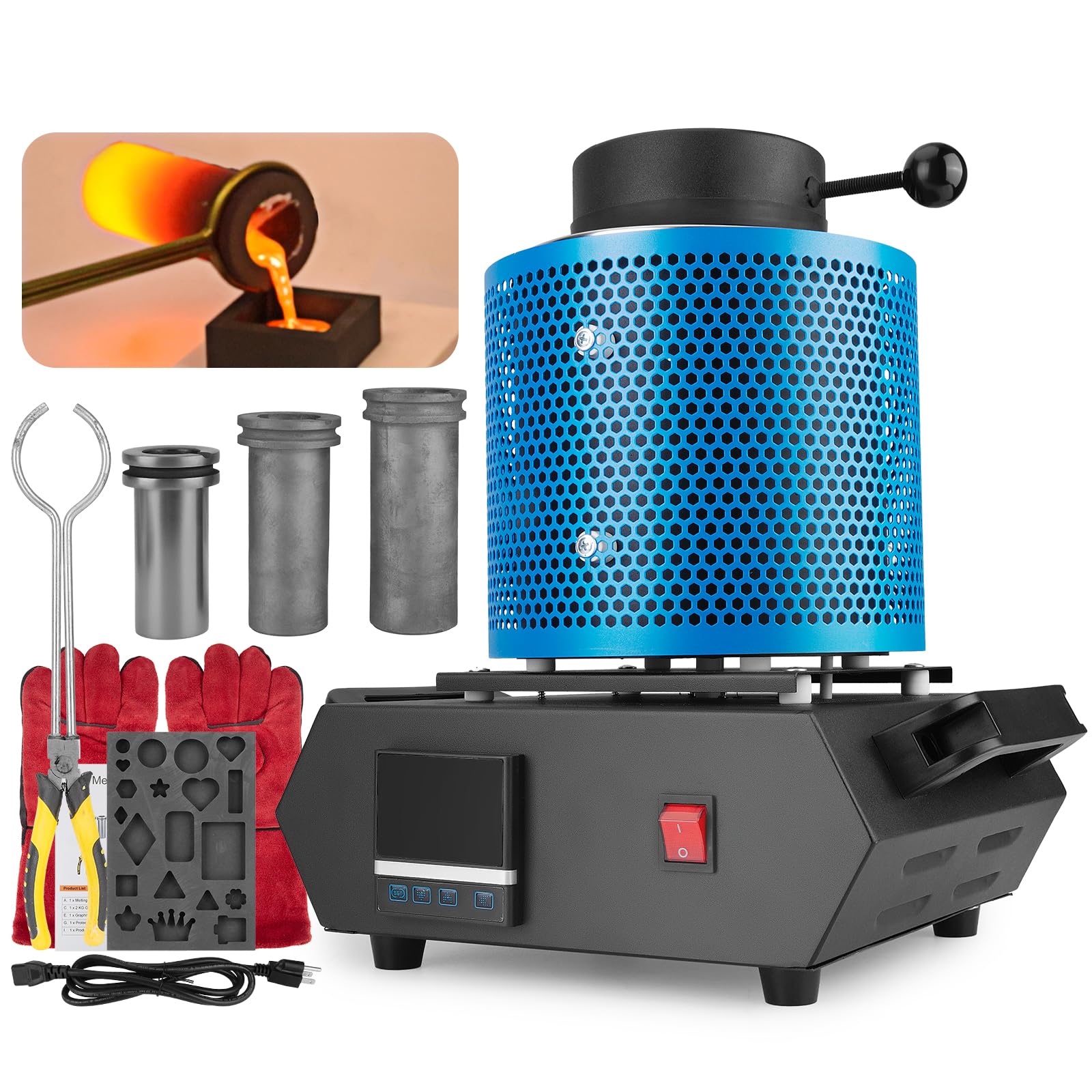 BEAMNOVA Smelting Furnace Kit 1+2+3kg Crucible 2192?(1200?) Electric ...