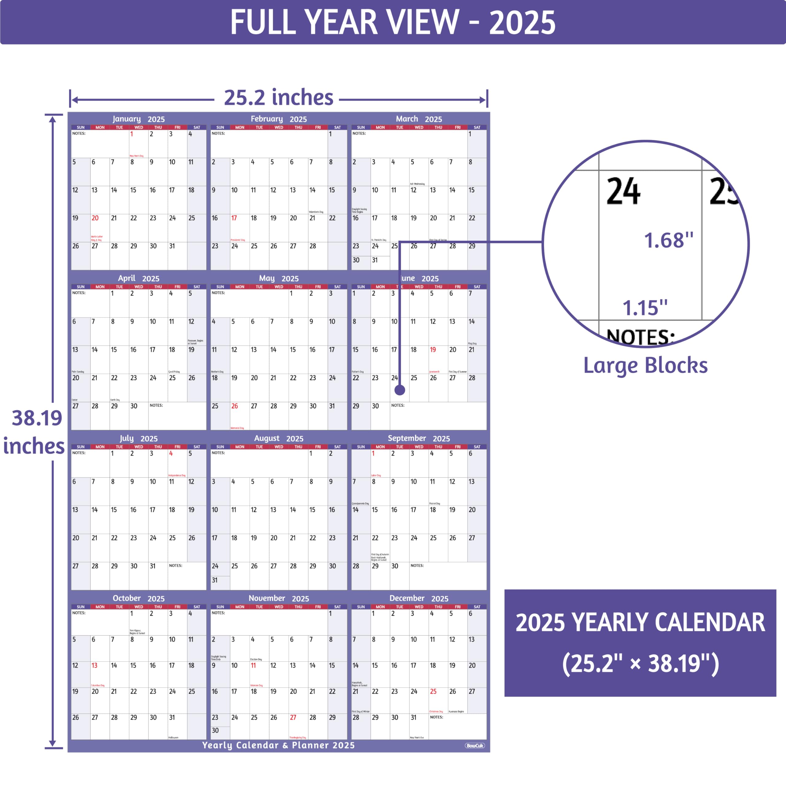 Mua 2025 Yearly Wall Calendar - Large Yearly Calendar 2025, Jan 2025 ...