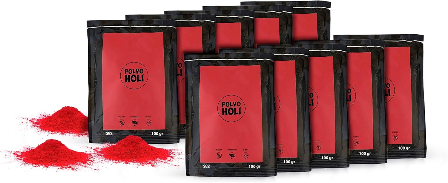 Pack with 10 Bags of Holi Powder 100g Each (Red) – BigaMart