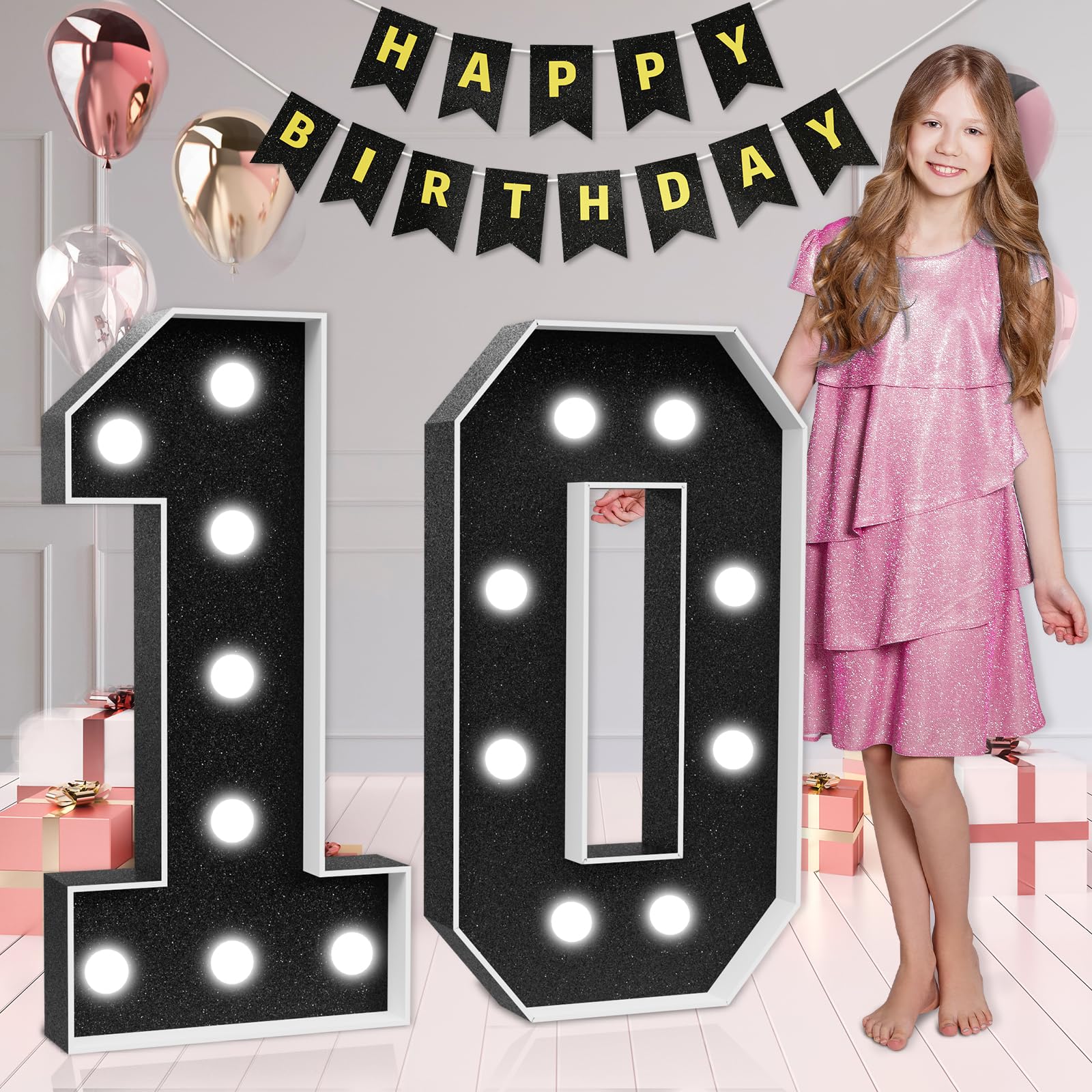 imprsv Marquee Numbers Black 10th-Birthday Decorations: Large 3ft Light ...