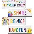 Amazon.com: 4 Pieces Playroom Decor Kids Room Wall Decor Wooden Sign ...