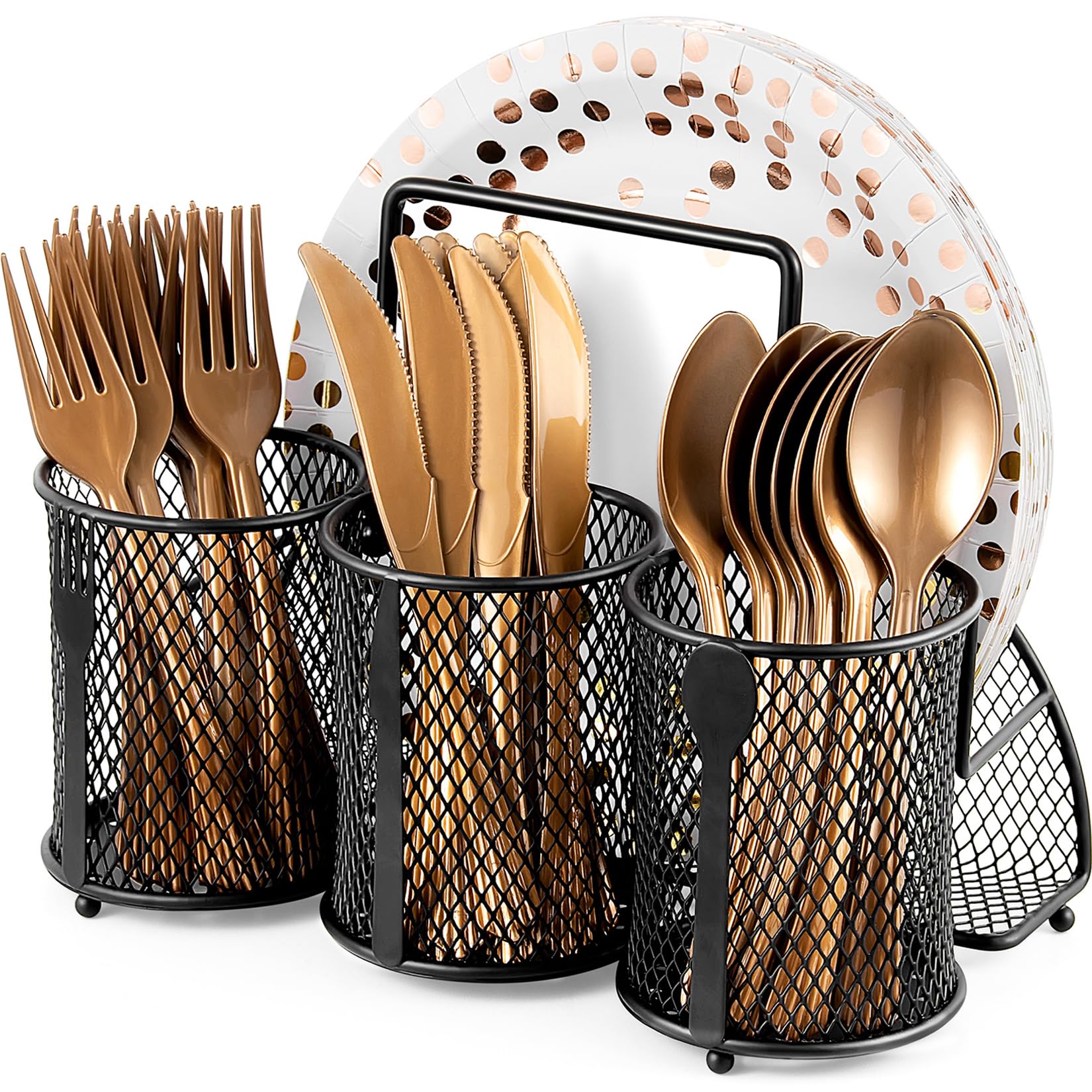 DTICON Metal Utensil Caddy Silverware Organizer, Paper Plate Holder ...