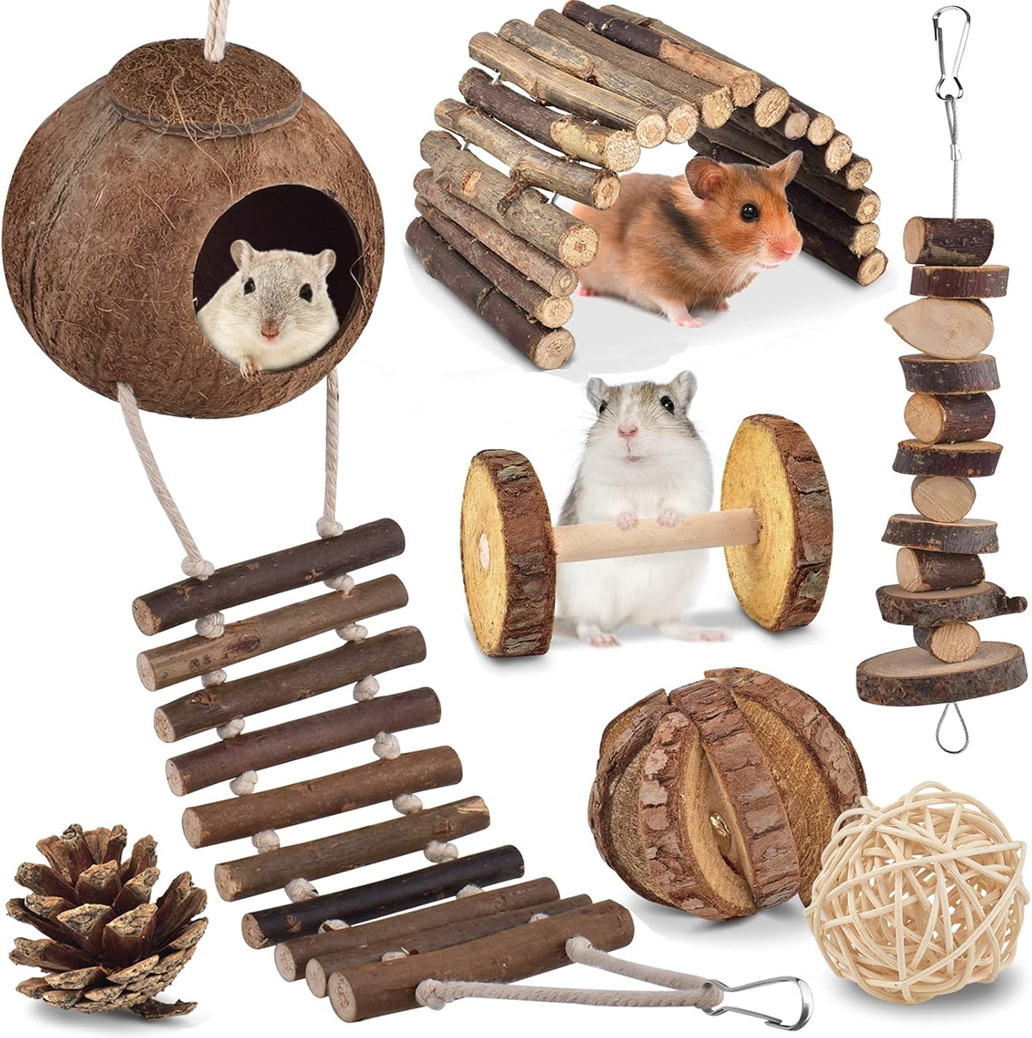 KATUMO Hamster Toys, Natural Coconut Hamster Hideout with Ladder ...