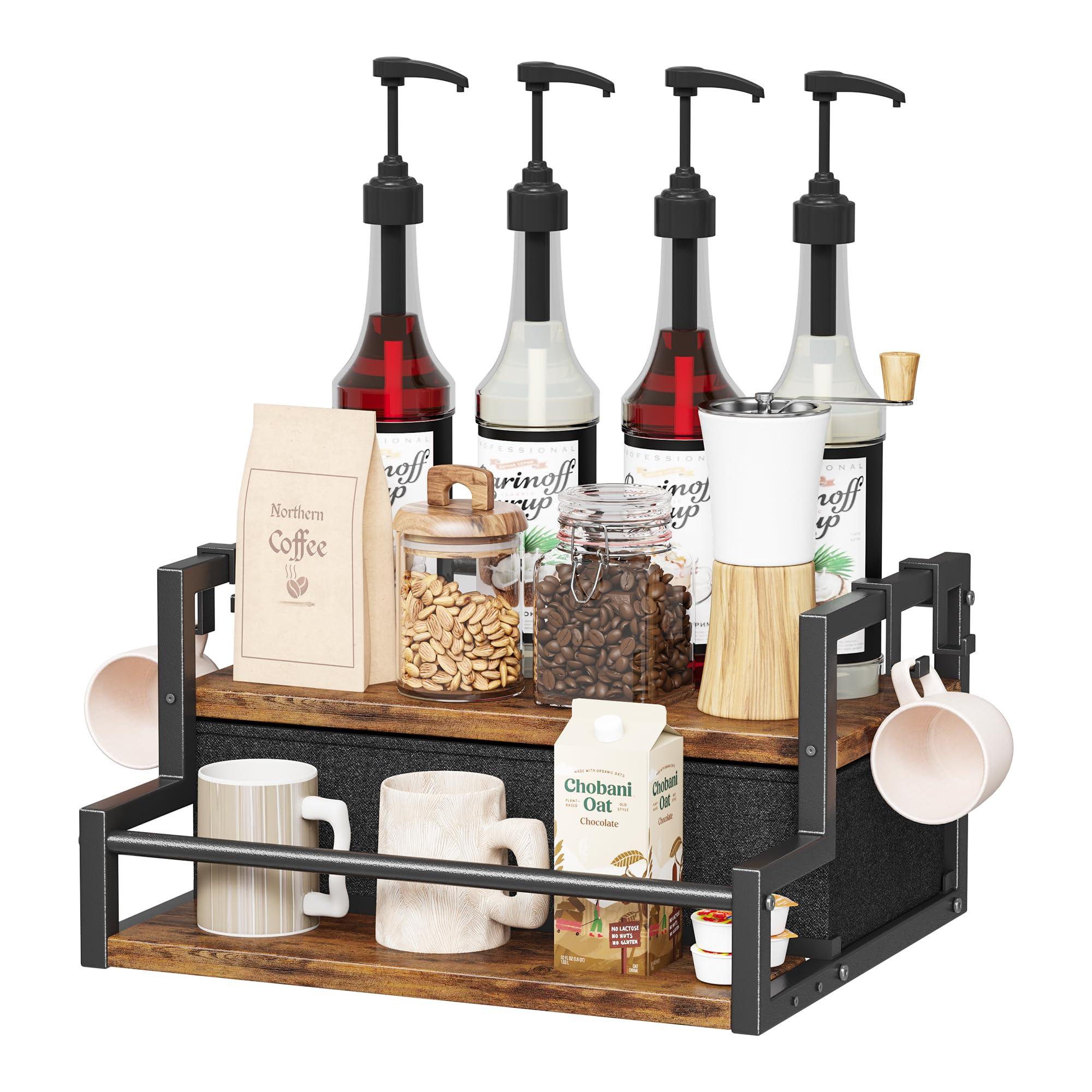 Coffee Syrup Organizer Rack, 2-Tier Bottle Holder Stand with K Cup ...