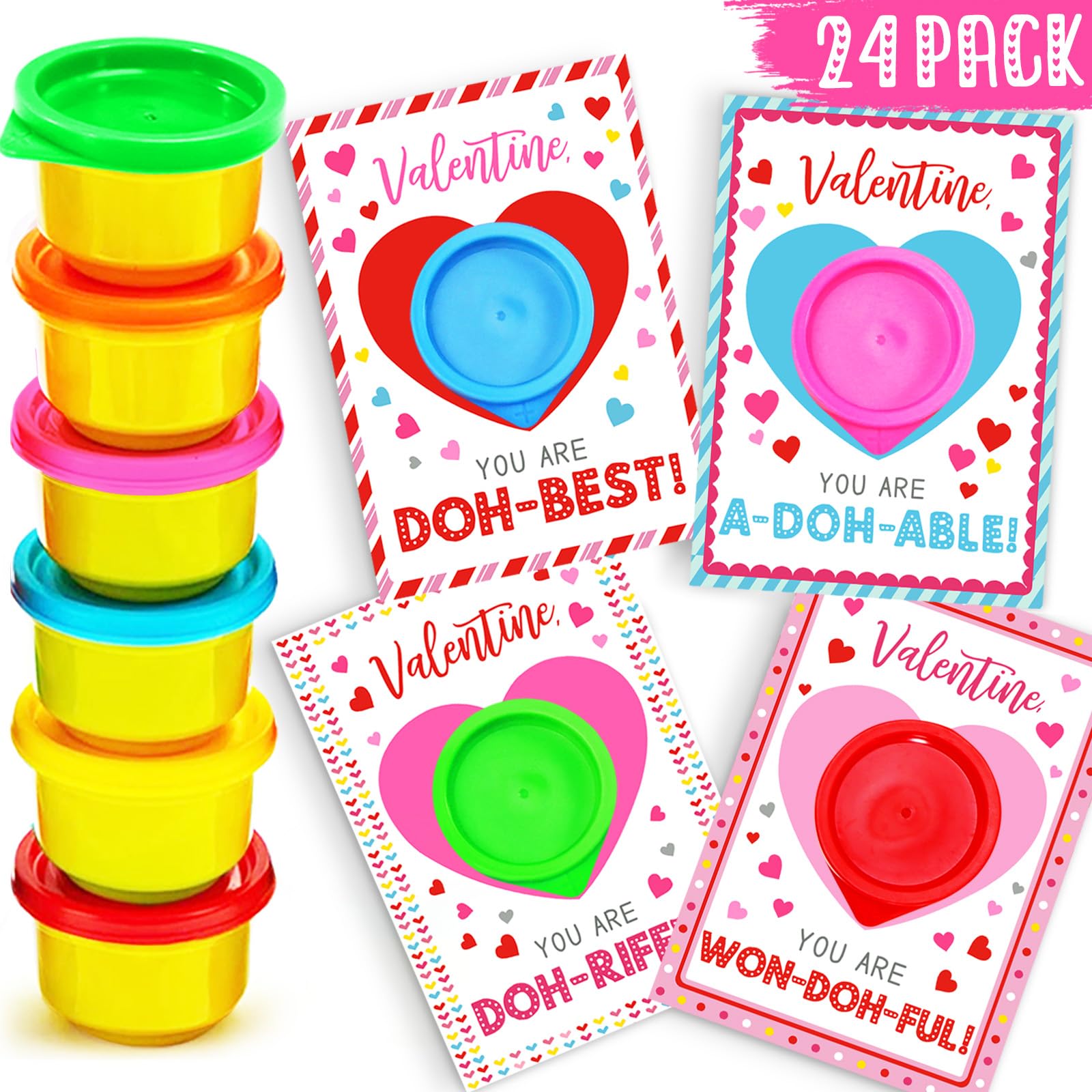 ORIENTAL CHERRY 24 Pack Valentines Cards With Playdough for Kids ...