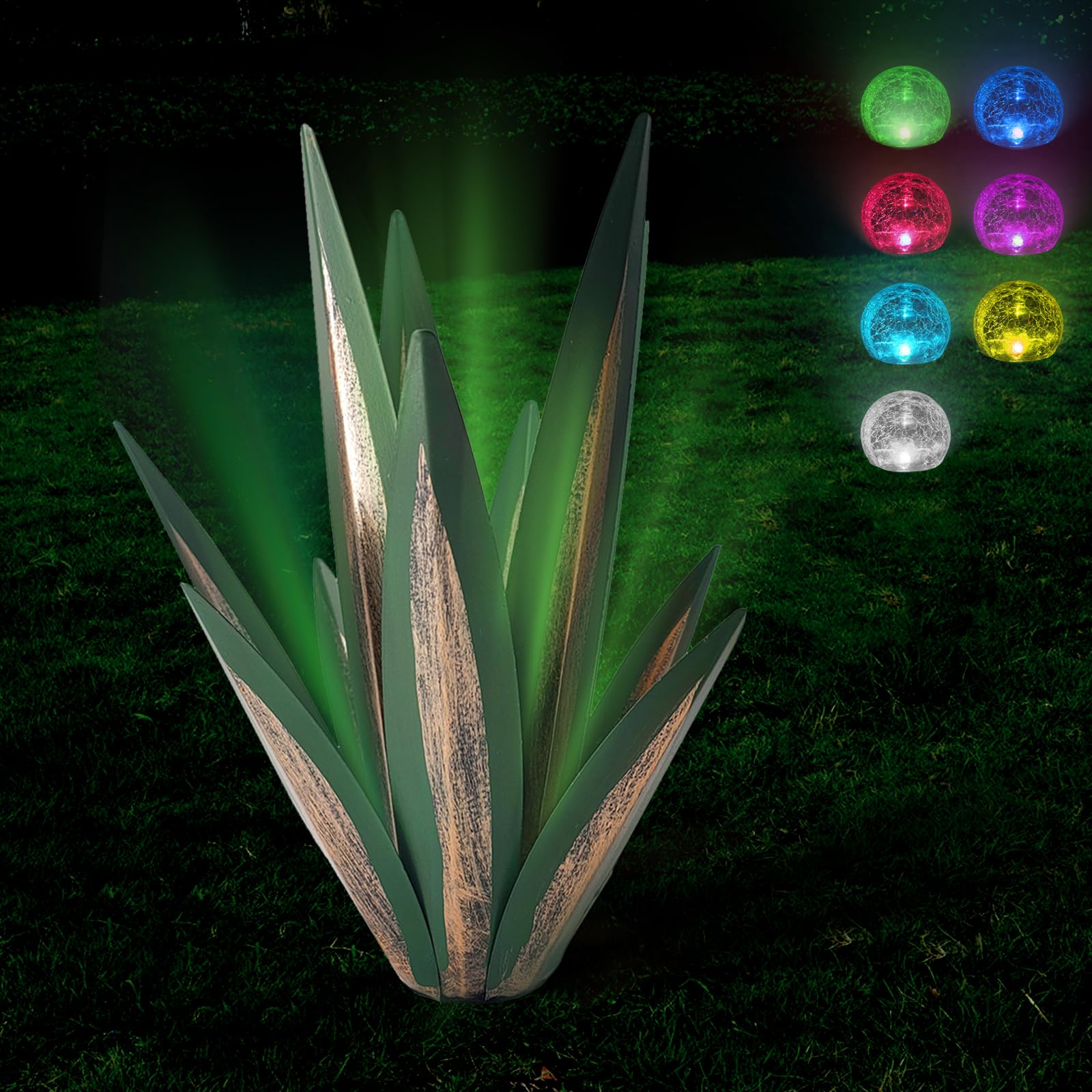 crystine Metal Agave Plants Outdoor Decor: Solar Agave Metal Plants for ...