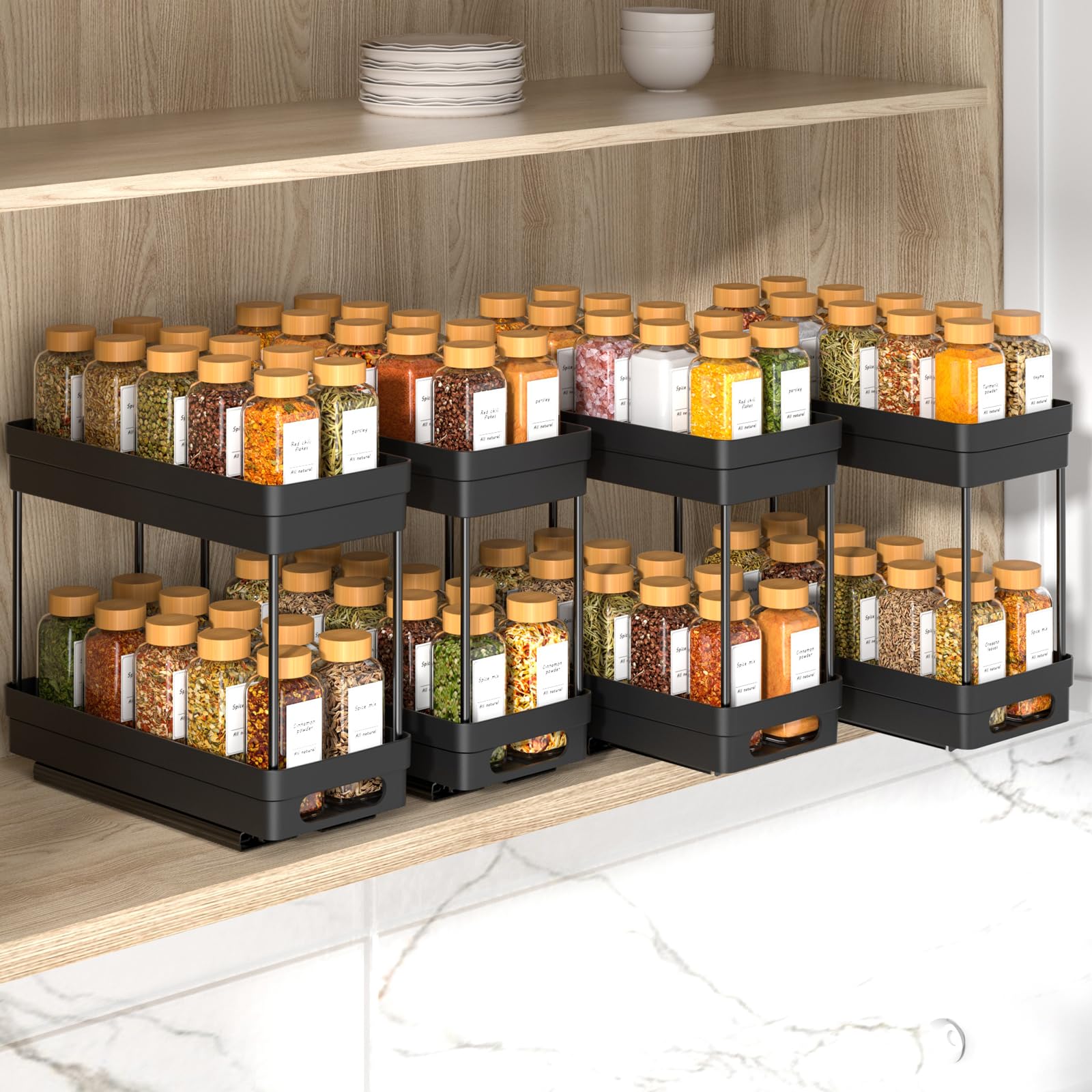 XIANKE Pull Out Spice Rack Organizer for Cabinet,2-Tier Slide Out Spice ...