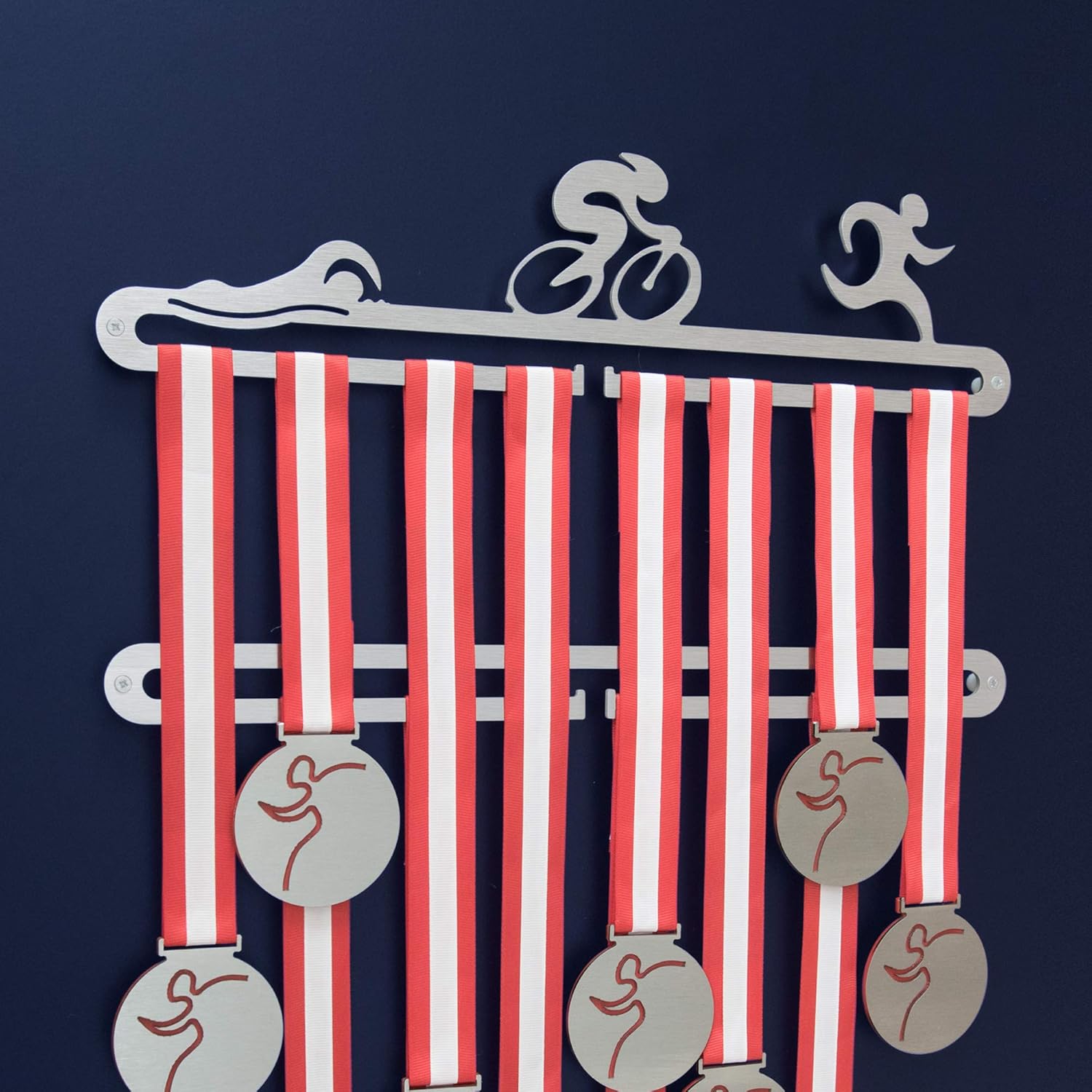 Triathlon medal display double hanger, Triathlon Medal Holder, Brushed ...