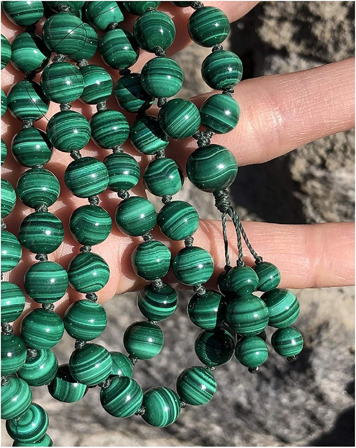 IndianStore4All Certified Green 6mm Malakite Greenstone Beads Mala ...