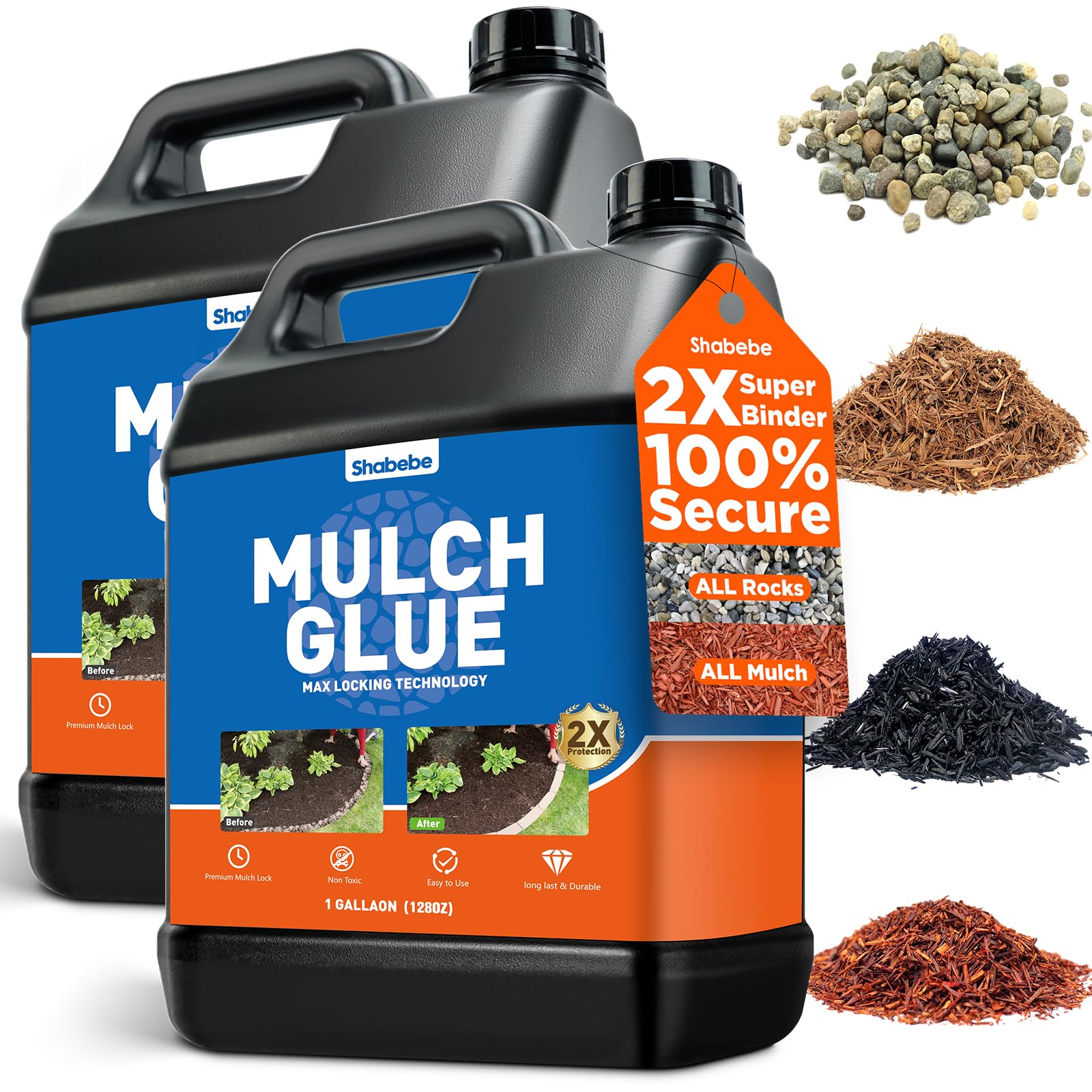 Mulch Glue for Landscaping, 2 Gallon Fast-Drying Rock & Pebble Binder ...