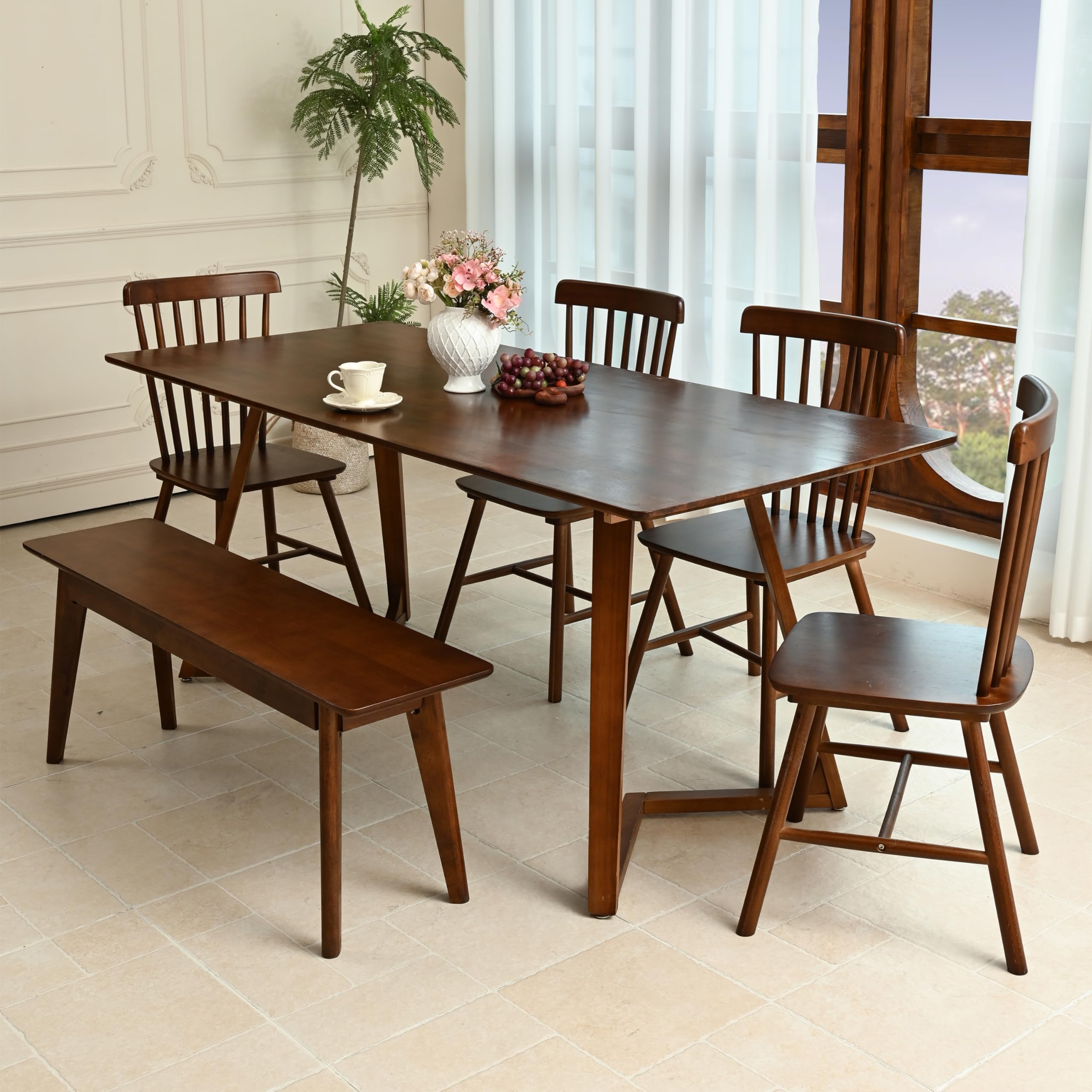 DELAVIN 70.8 Inch Large Solid Wood Dinner Table for 6-8 People, Modern ...