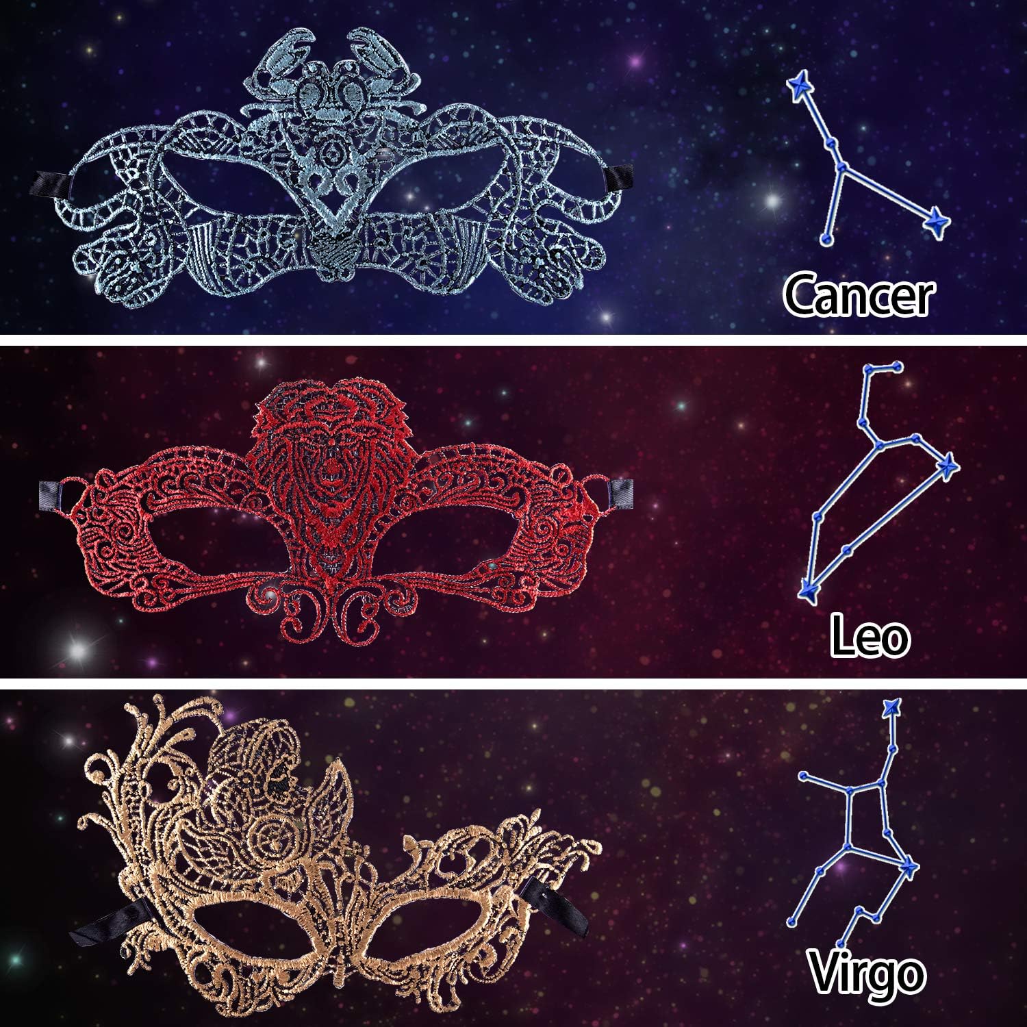 SIQUK 36 Pieces Masquerade Masks Twelve Constellation Lace Masquerade ...