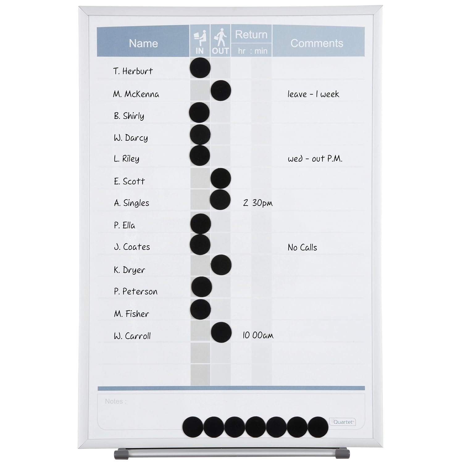 Quartet Matrix In/Out Board, 11 x 16 Inches, Magnetic, Track Up To 15 ...