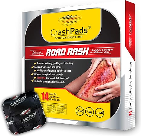 CrashPads® Adhesive Bandages for Road Rash, Raspberries, Cuts, Scrapes ...
