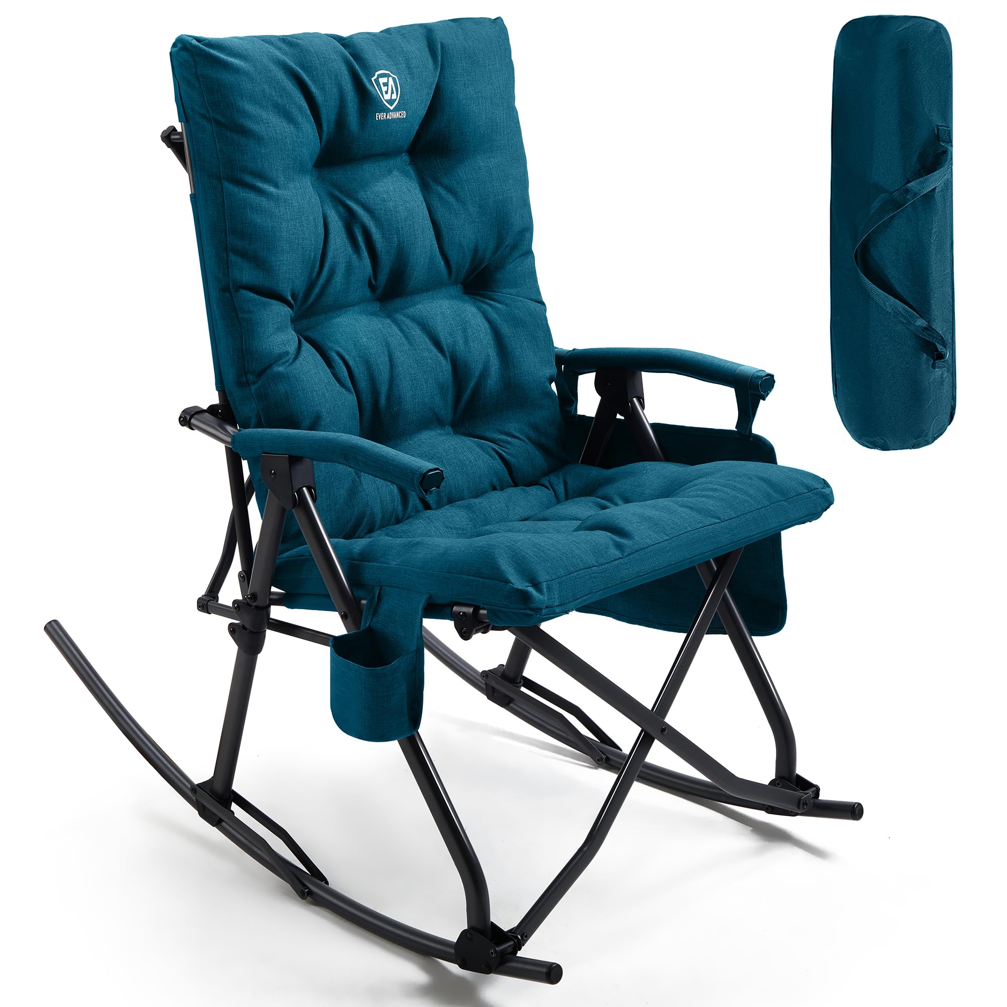 EVER ADVANCED Oversized Folding Rocking Camping Chair, Padded Portable ...