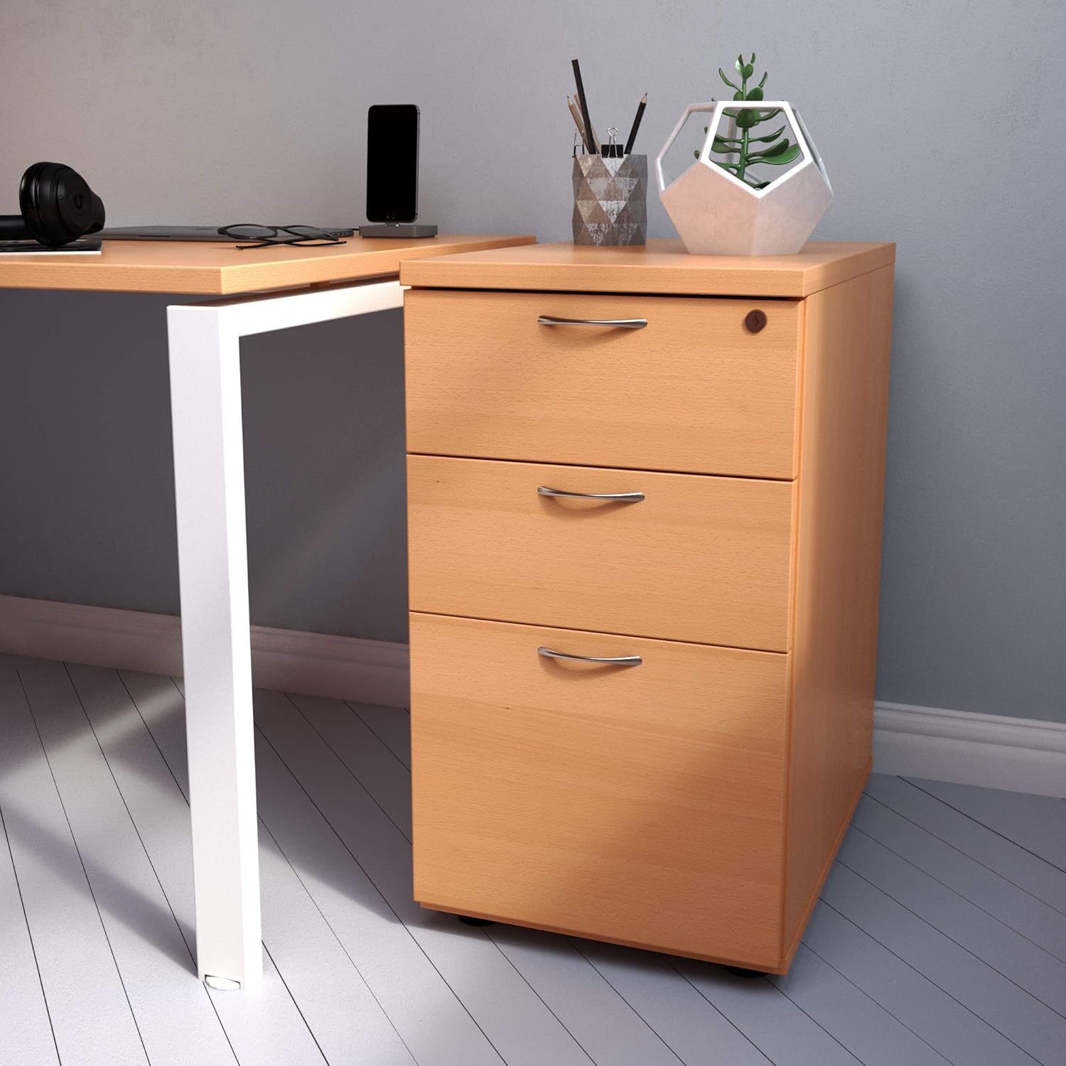 Office Hippo Heavy Duty 3 Drawer Desk High Pedestal, Pre-Assembled ...