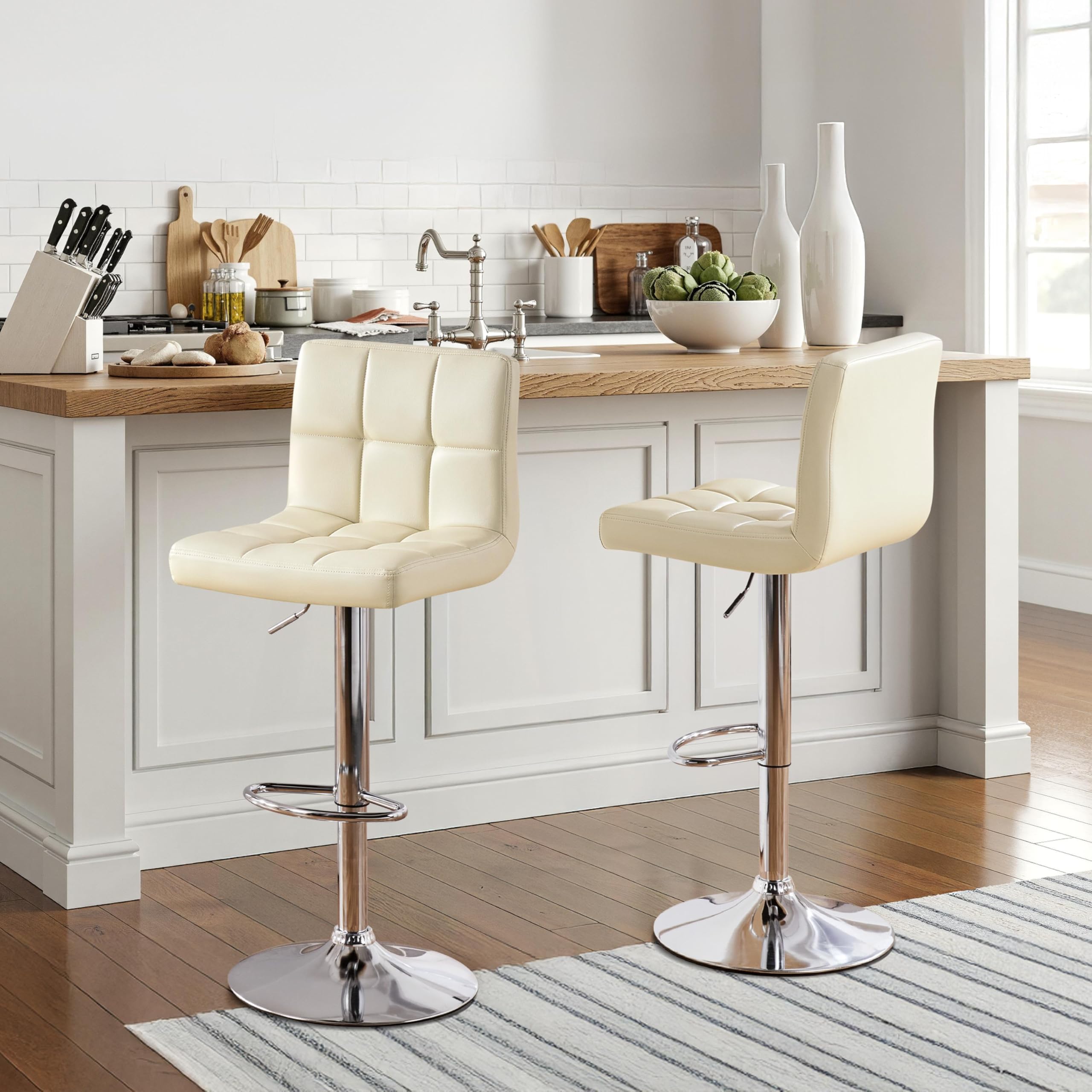 Yaheetech Bar Stools Set Of 2, Adjustable PU Leather Swivel Barstools ...