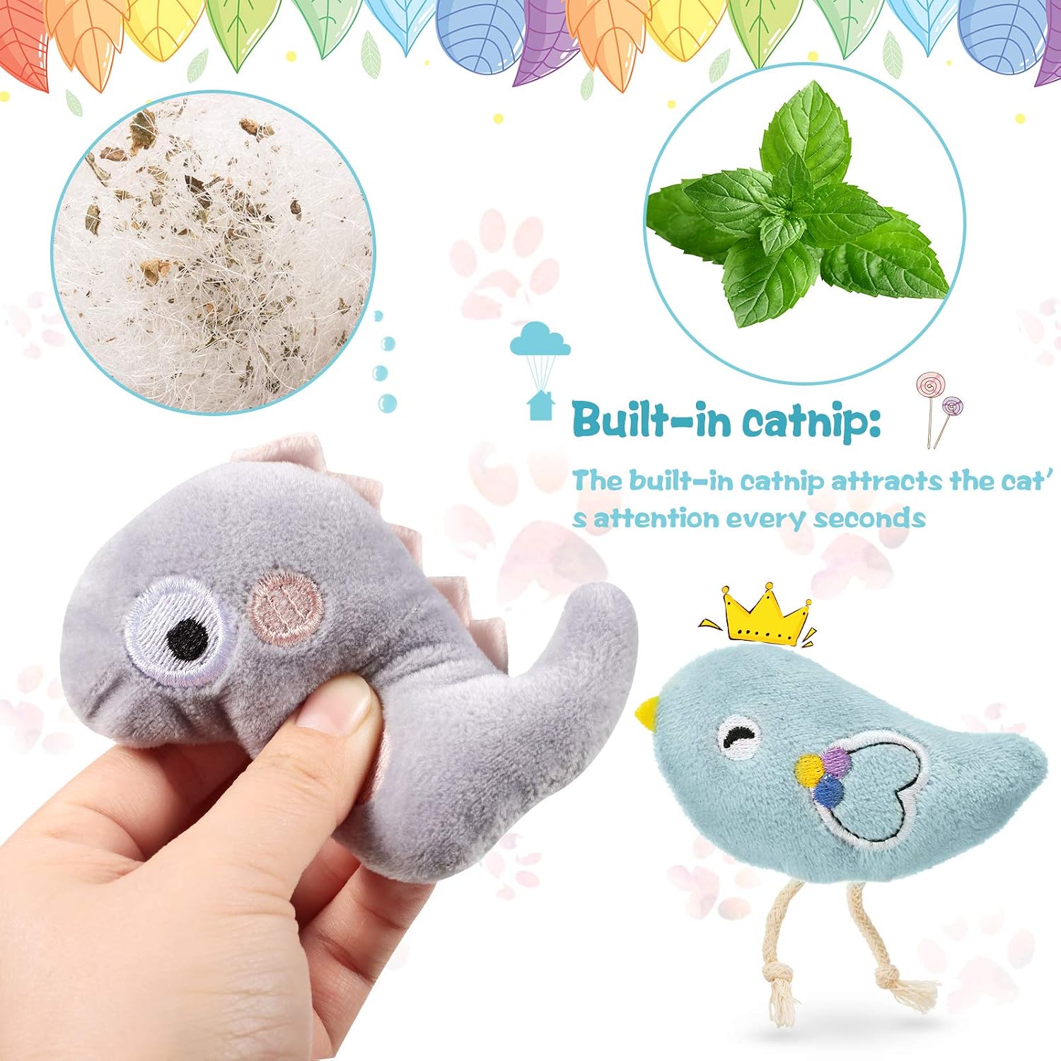 24 Pieces Catnip Toys Interactive Plush Cat Toy Cute Catnip Kitten Toys ...