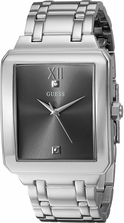 Guess Men's Stainless Steel Diamond Dial Rectangular Watch, Color ...