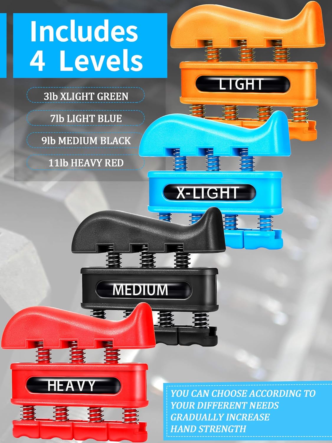 BBTO 4 Pieces Finger Strengthener Hand Exerciser Trainer Spring-Loaded ...