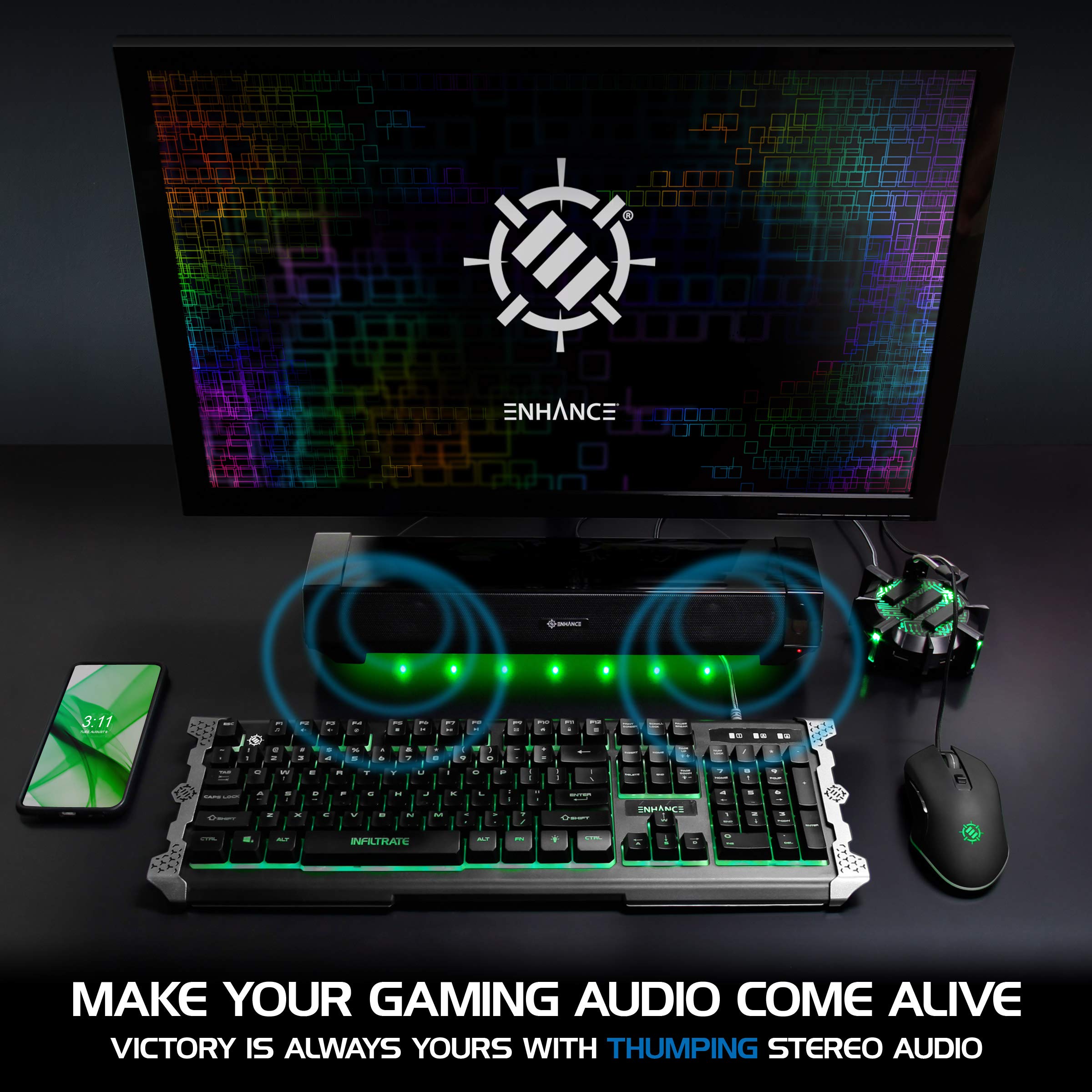 Mua ENHANCE Gaming Computer Speakers Sound Bar - Under Monitor Soundbar ...