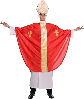 Amazon.com: Adult Pope Halloween Costume Biblical Catholic Cardinal ...