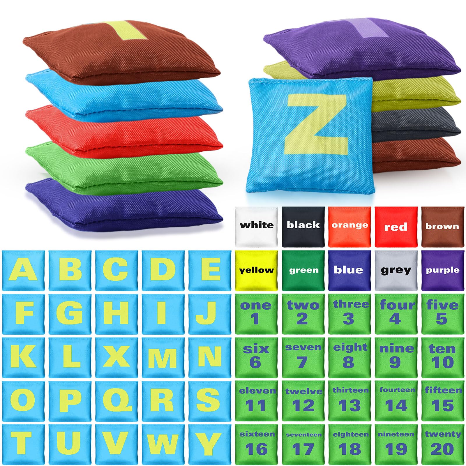 ShinyRelief 56 Pcs Educational Bean Bags for Toddlers with 20 Number ...