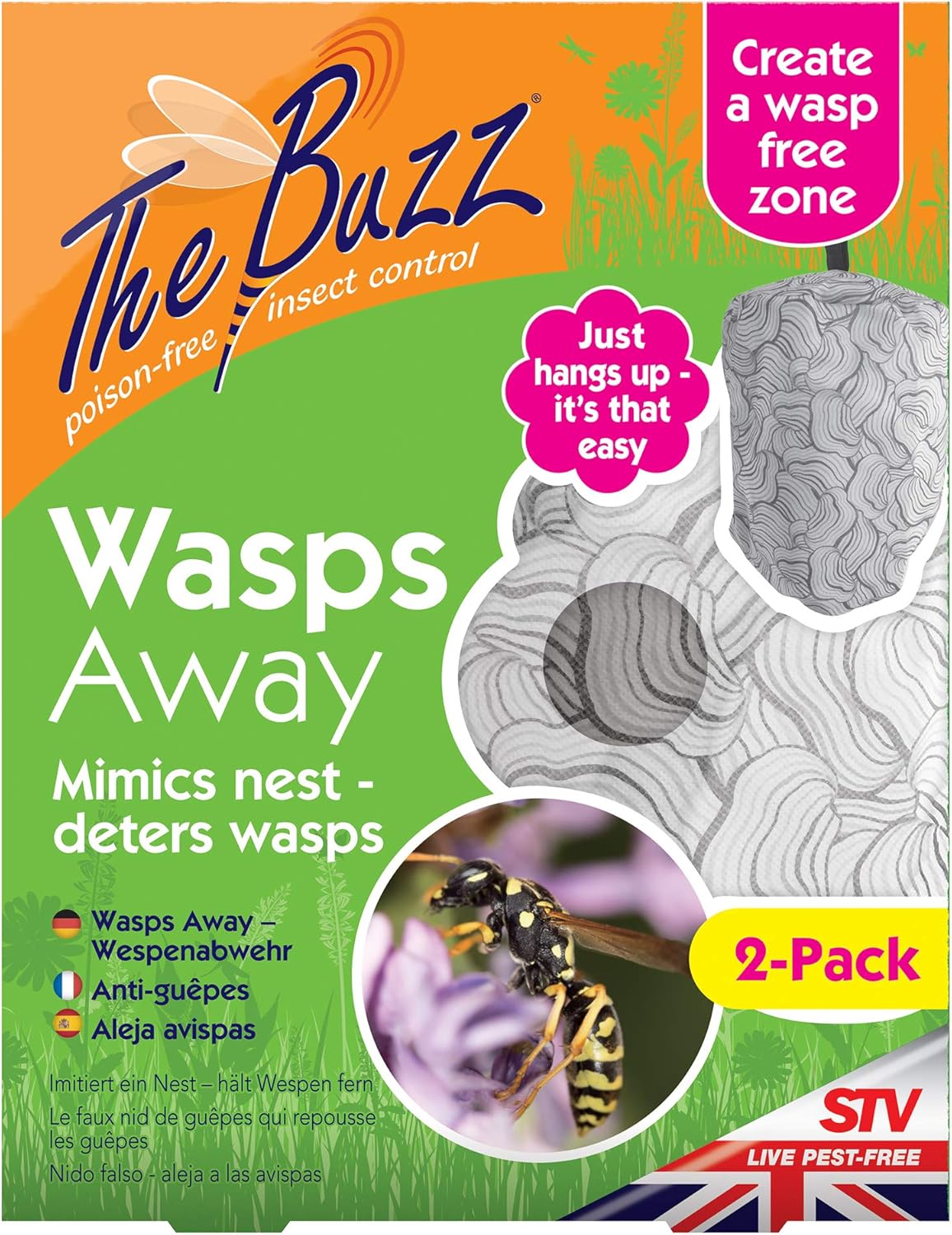 The Buzz Wasps Away 2 Pack (Humane Chemical-Free Wasp Deterrent, Mimics ...