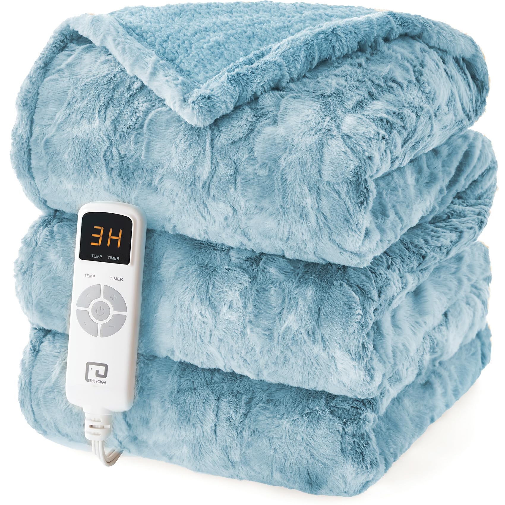 EHEYCIGA Electric Heated Blanket Full Size Faux Fur, 10 Hours Auto Shut ...
