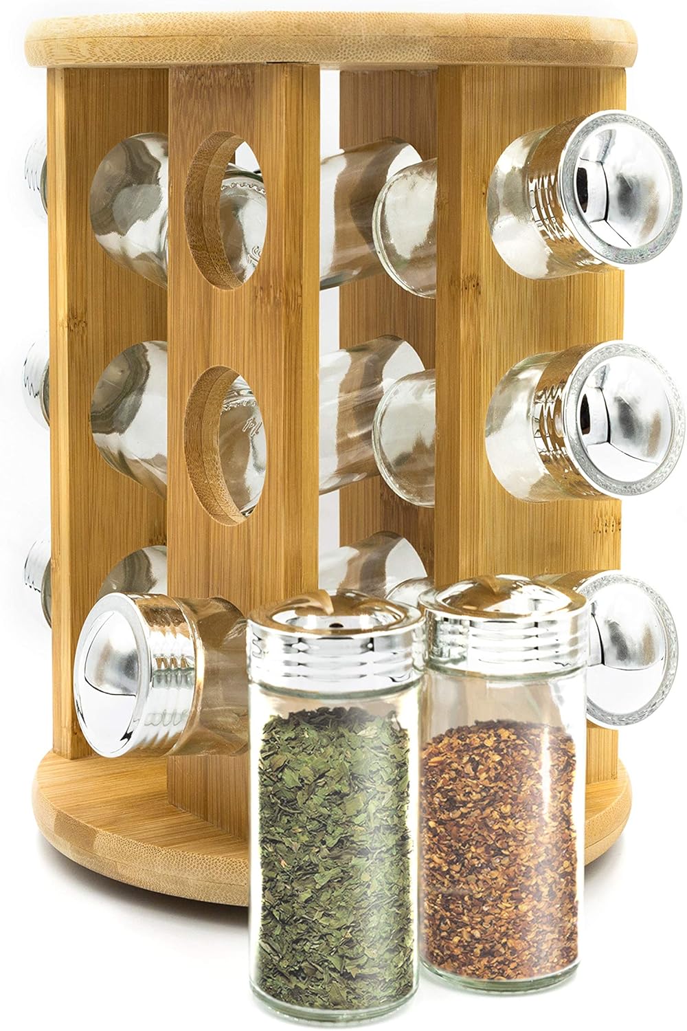TRIENCY Bamboo Rotating Spice Rack Free Standing, Revolving Spice Rack ...