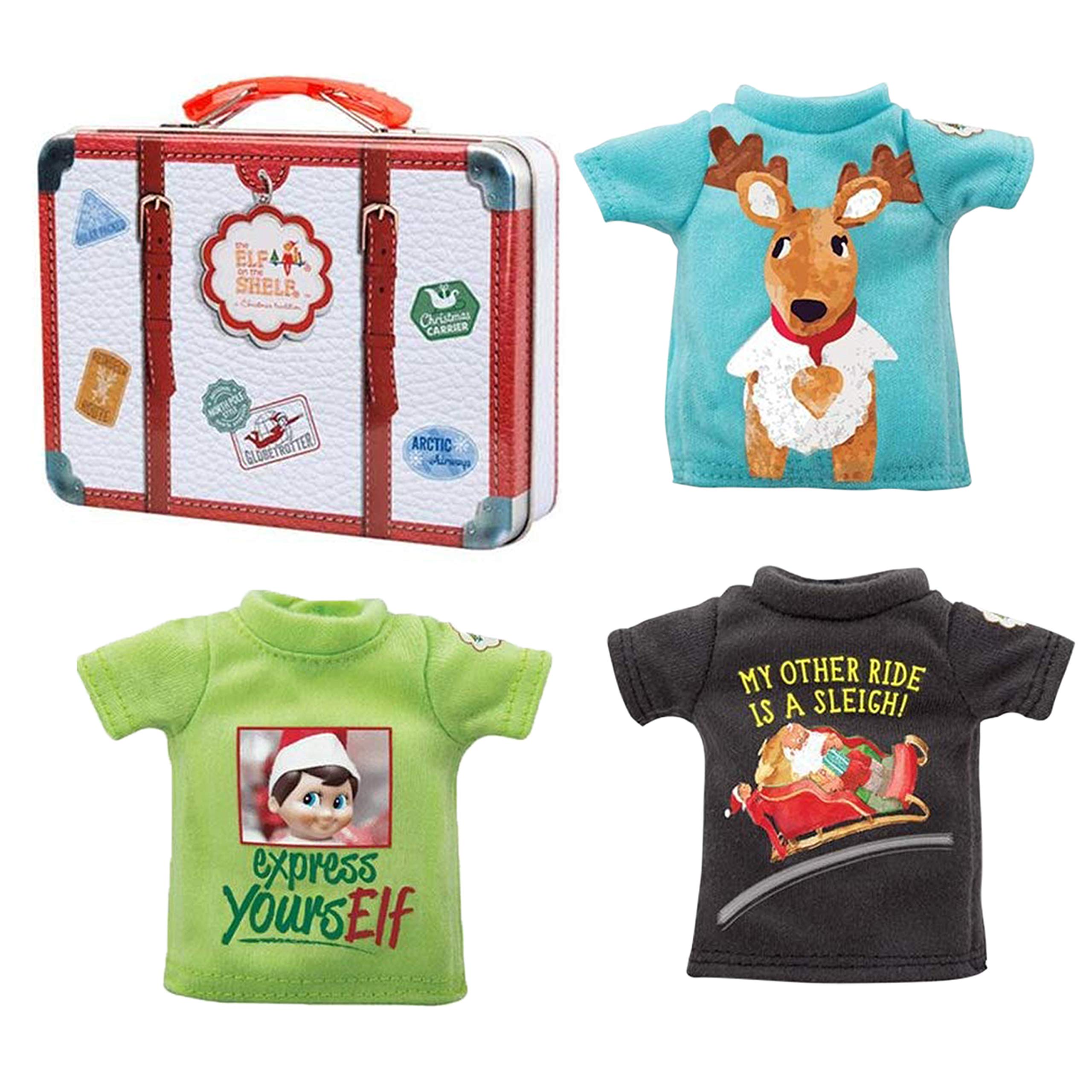 The Elf On The Shelf Clothing Set 3 Tshirt Value Pack And Carrying the-elf-on-the-shelf-clothing-set-3-tshirt-value-pack-and-carrying