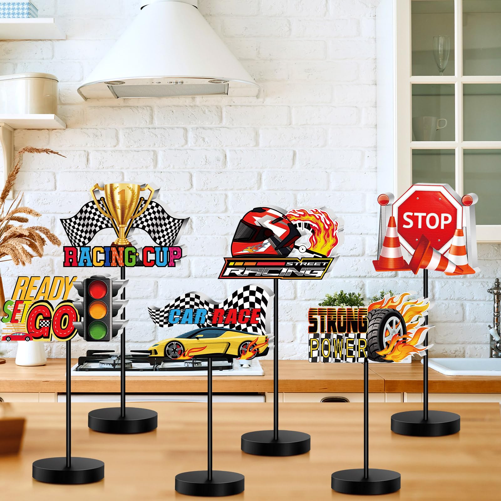 Moucuny 6 Pcs Race Car Party Decorations Racing Party Table ...