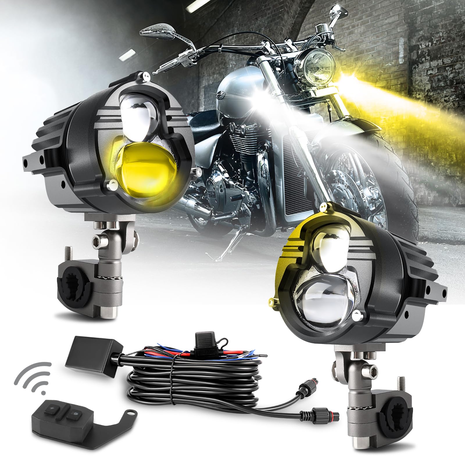 COLIGHT 100W Motorcycle Fog Lights 3,0000 LM Amber White Strobe Pod ...