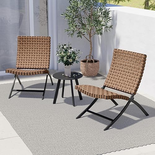 Grand patio 3 Piece Leather Texture Wicker Patio Chairs, Foldable ...
